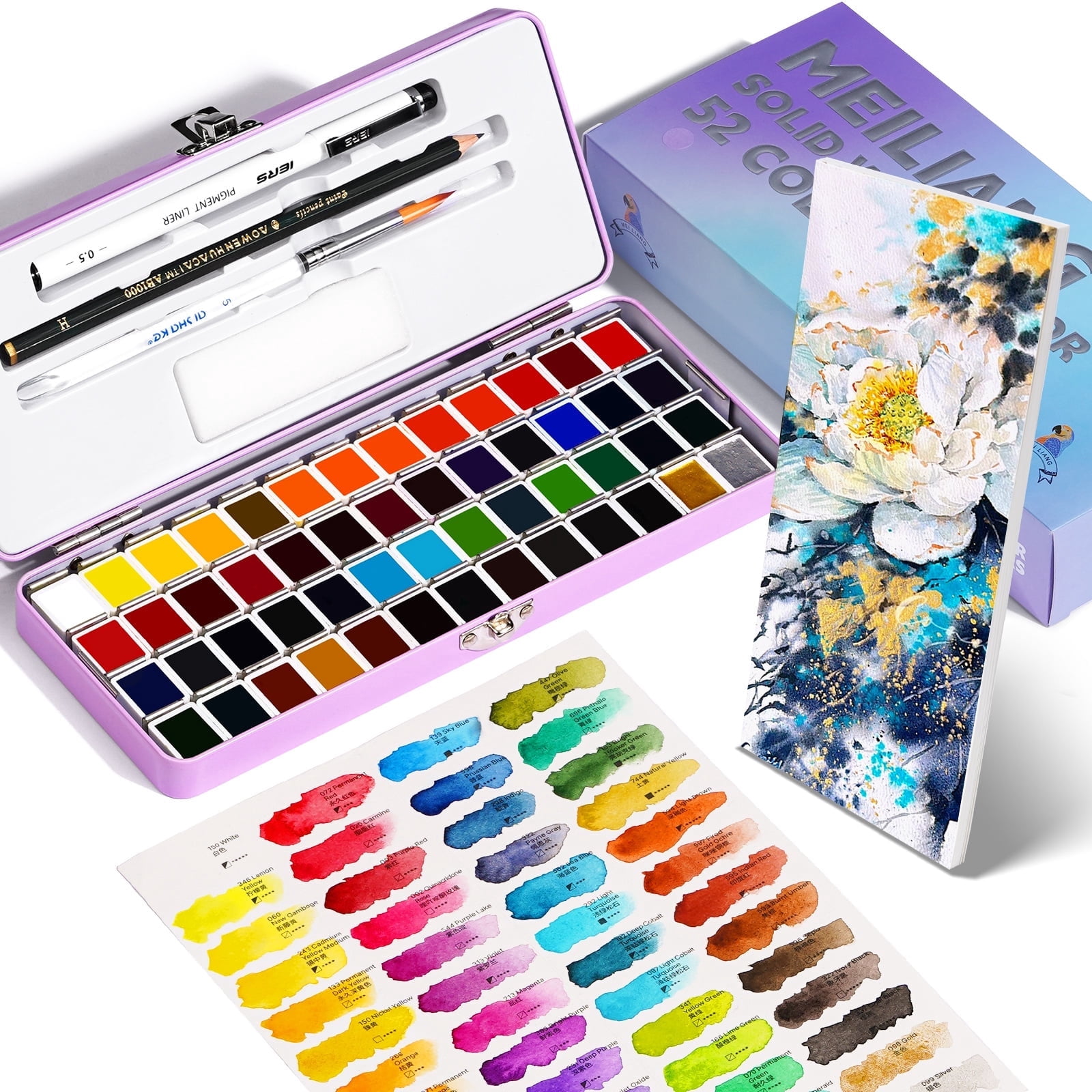 MEILIANG Watercolor Artist Paint Set Adults, 52 Colors Watercolor ...