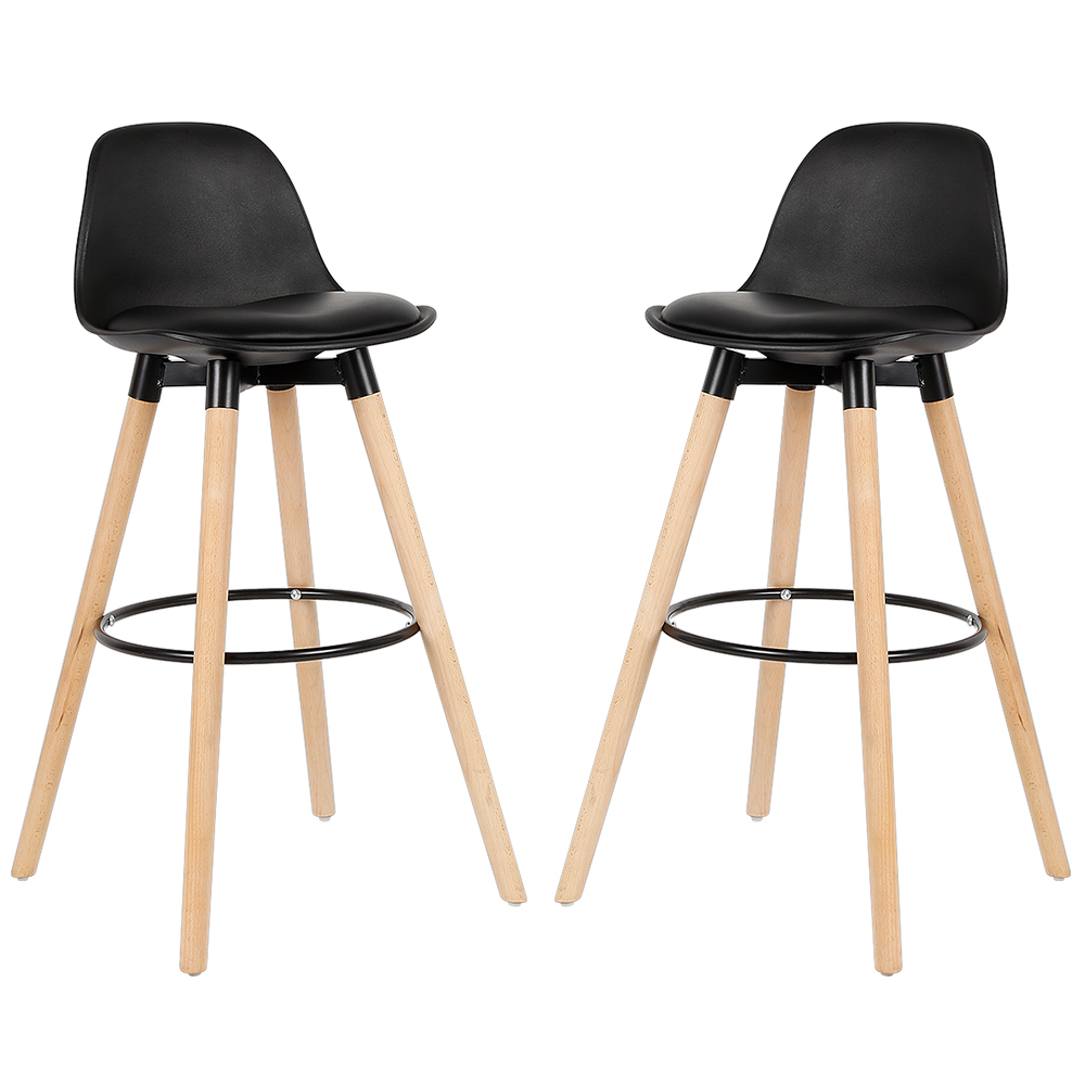 MEILLEUREVIE Bar Stools Set of 2, Plastic Seat with PU Leather ...