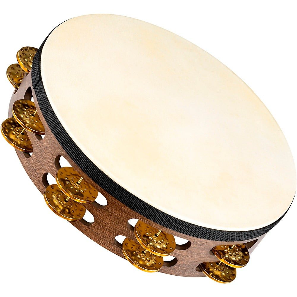 MEINL Vintage Goat-Skin Wood Tambourine Two Rows Brass Jingles Walnut ...