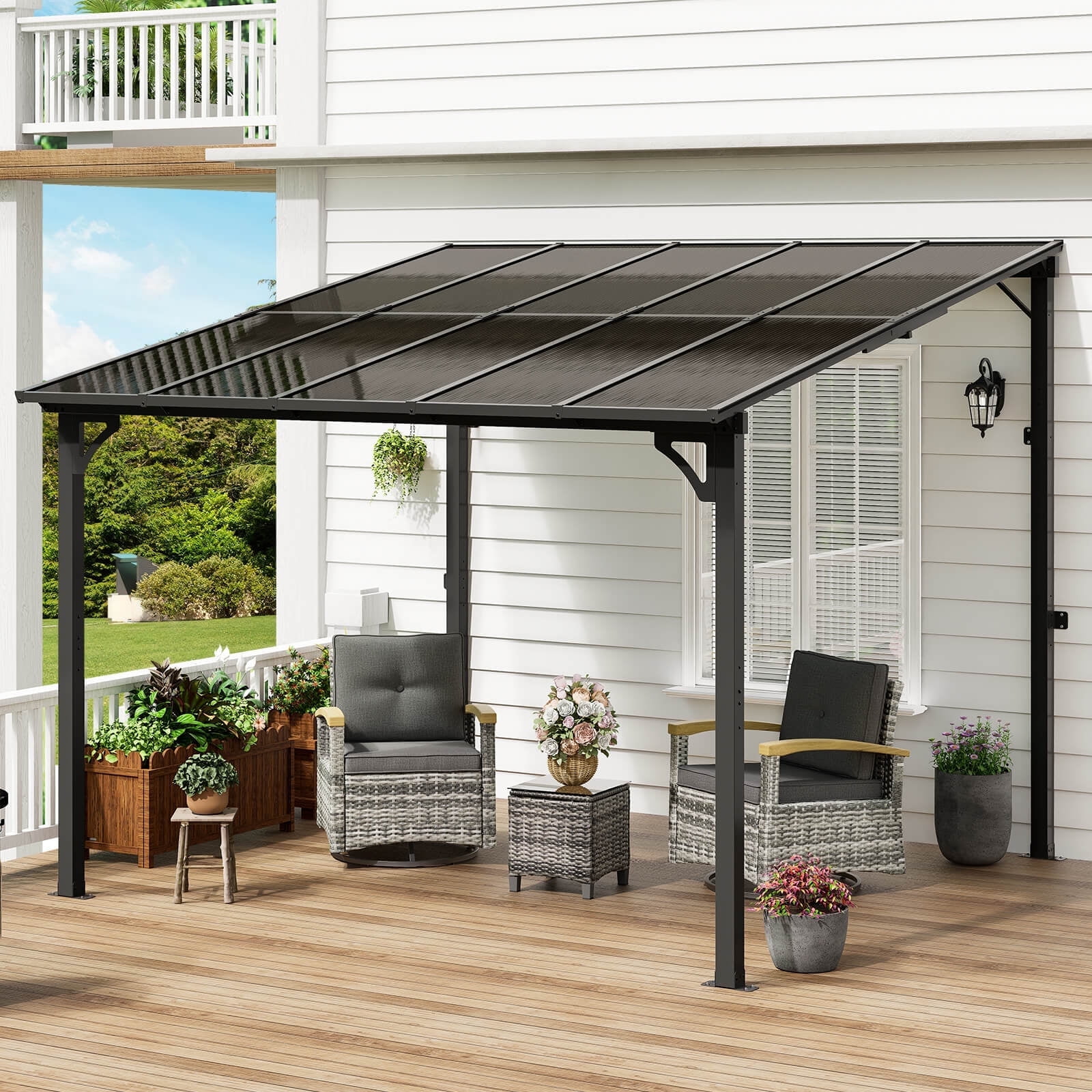 MEISSALIVVE 10' x 10'Hardtop Gazebo, Wall Mounted Gazebo, Lean to Metal ...