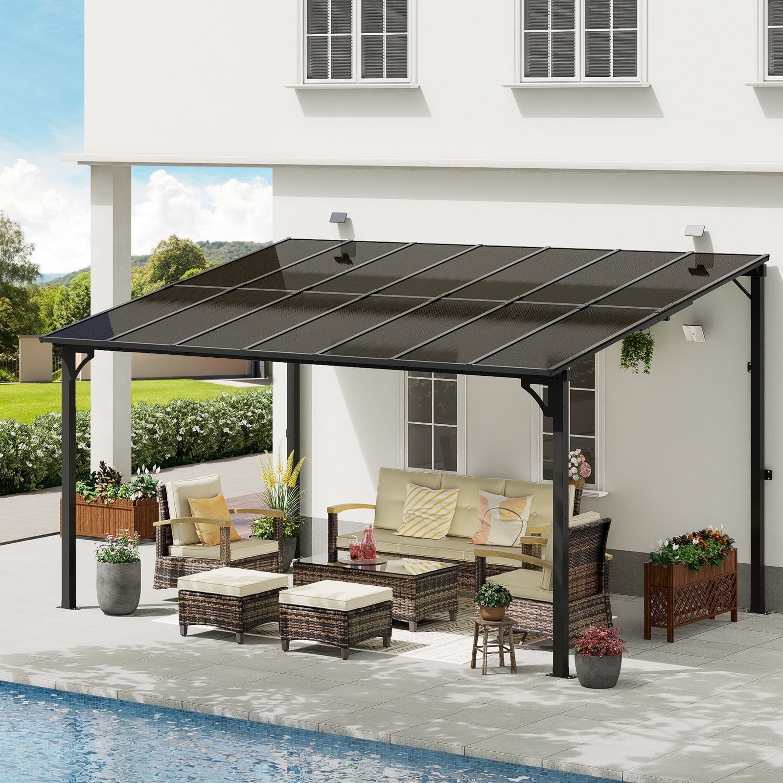 Meissalivve 10 X 14 Hardtop Gazebo Wall Mounted Gazebo Lean To Metal