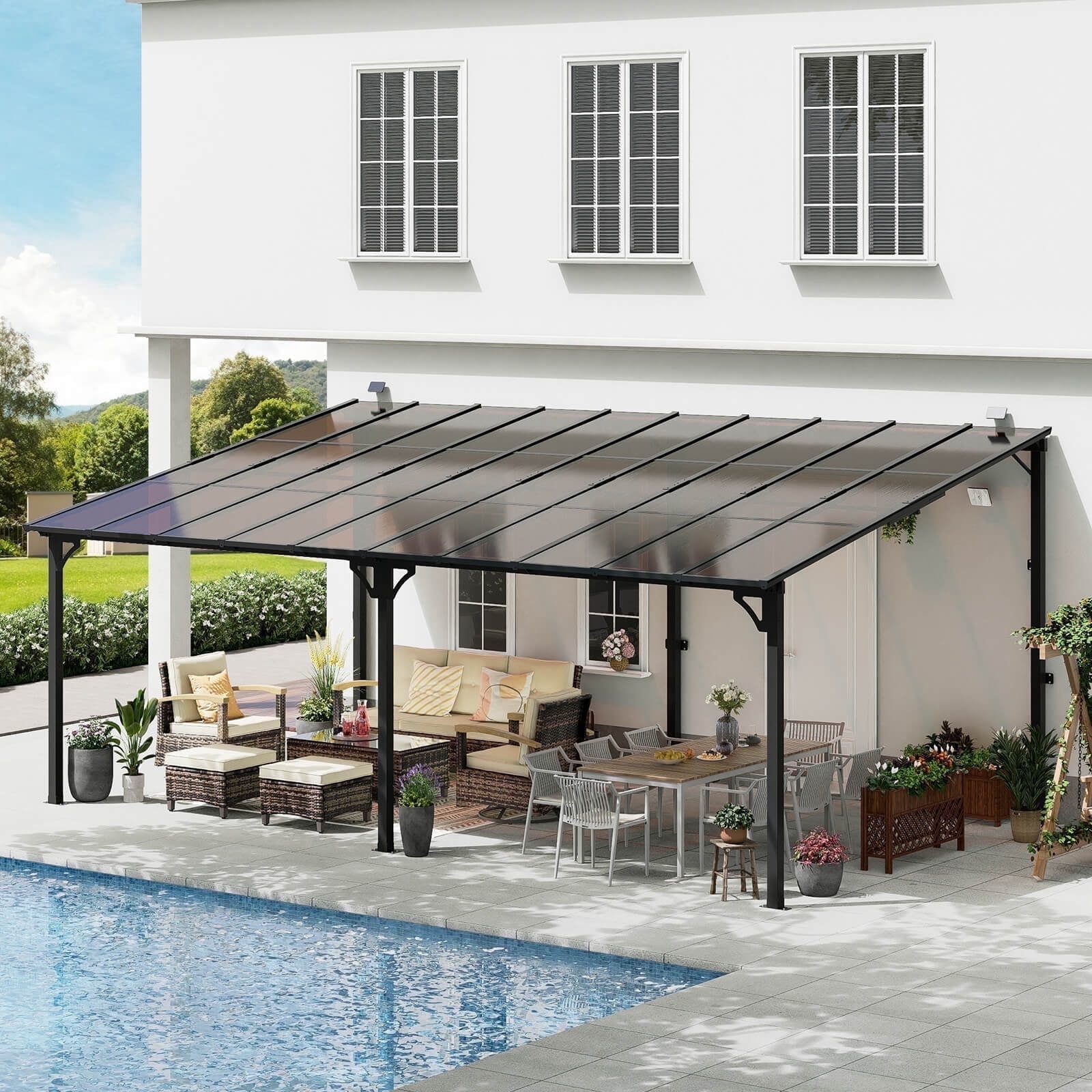 MEISSALIVVE 12' x 20' Hardtop Wall Mounted Gazebo Pergola, Lean-to ...
