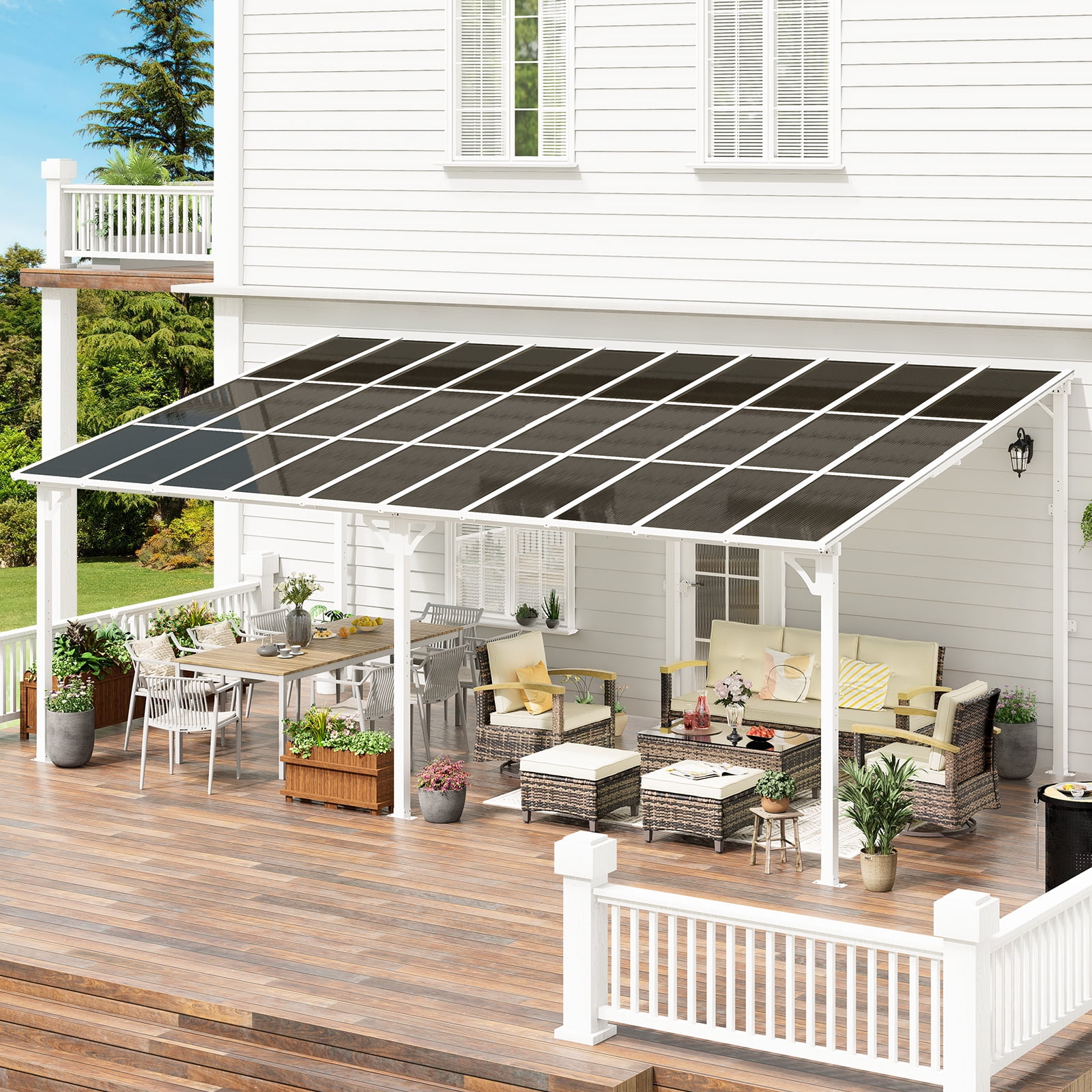 MEISSALIVVE 12' x 20' Wall Mounted Gazebo, Outdoor Pergola Gazebo, Lean ...