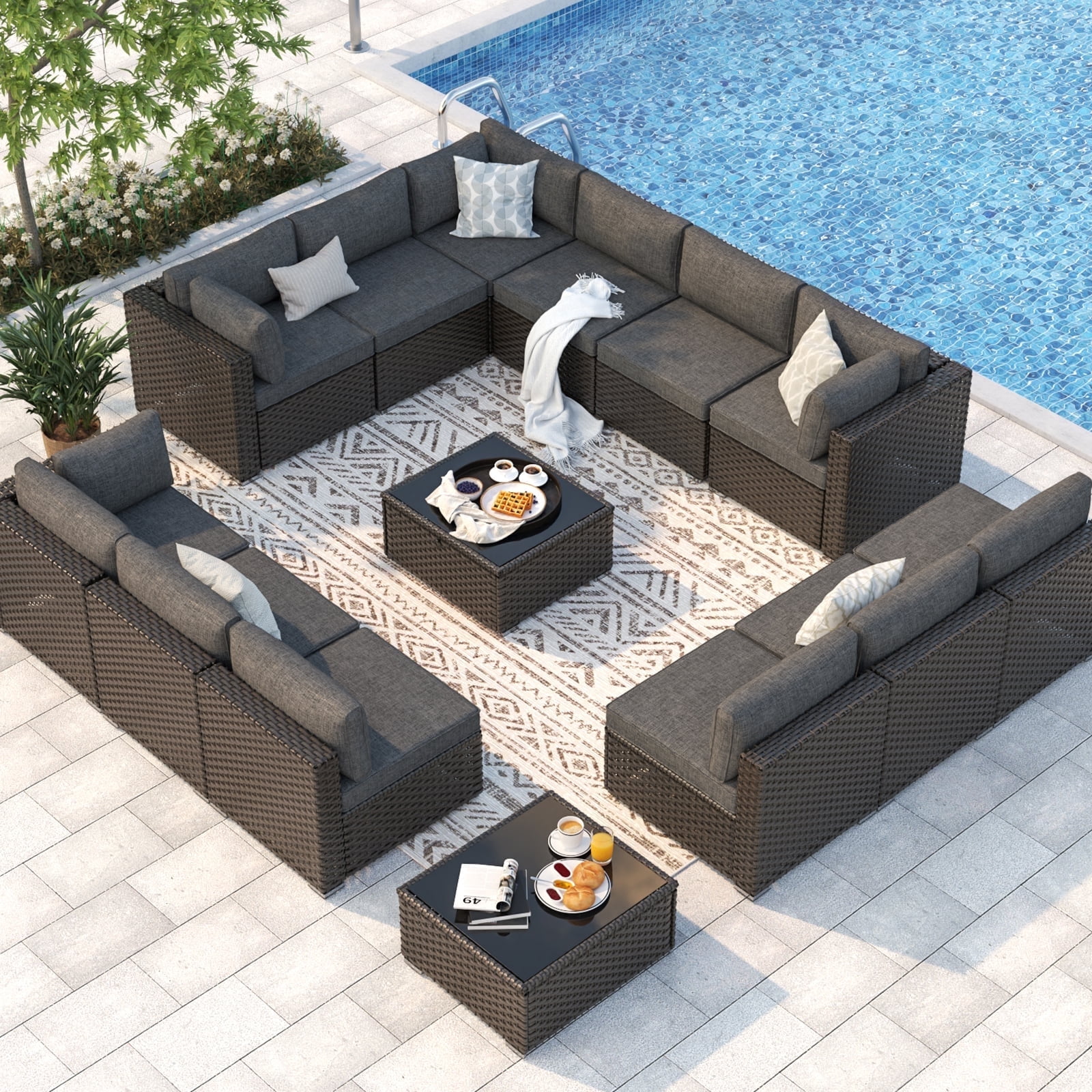 MEISSALIVVE 14 Pieces Patio Furniture Set, Modular Outdoor Sectional ...