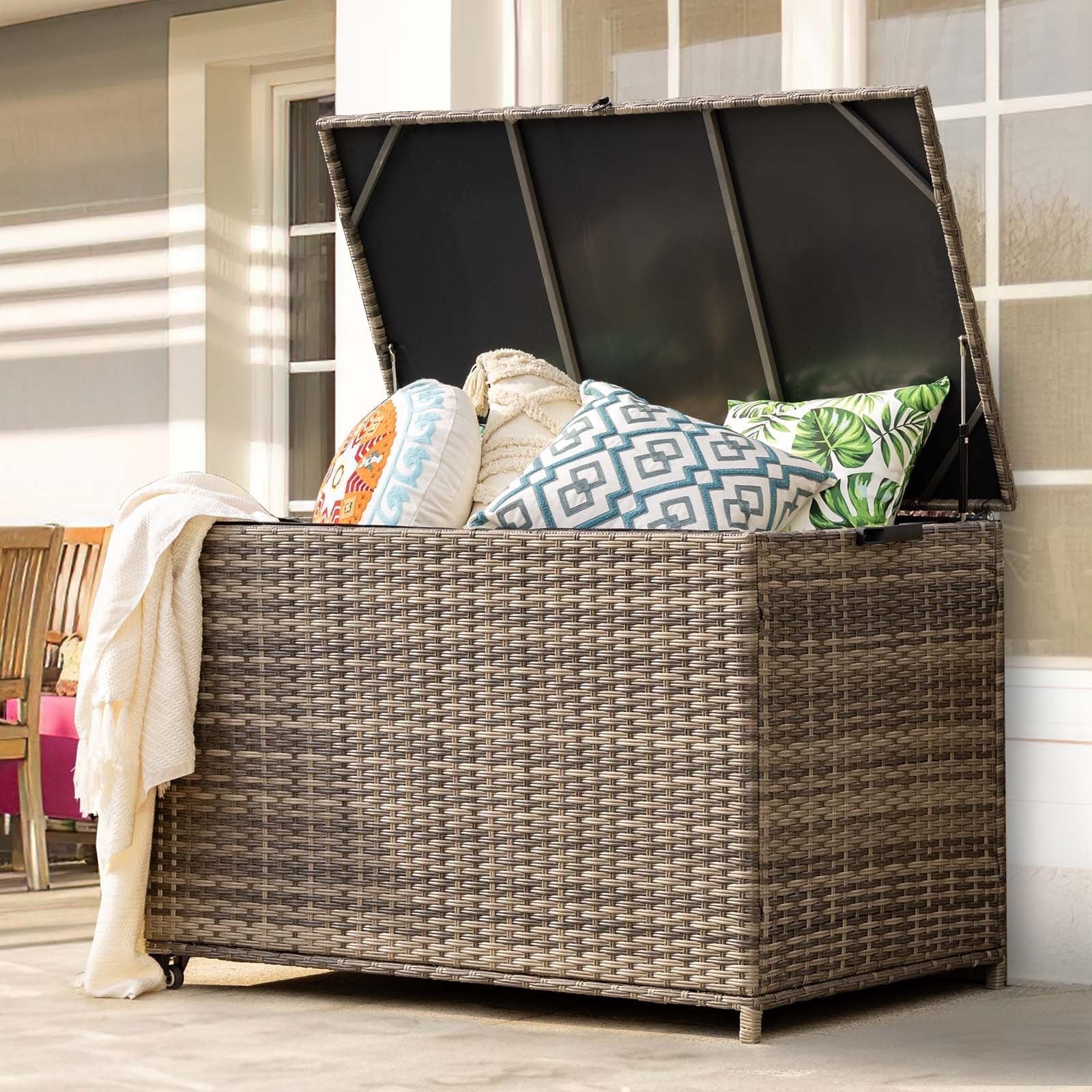 MEISSALIVVE 178 Gallon Waterproof Patio Storage, Outdoor Rattan Deck ...