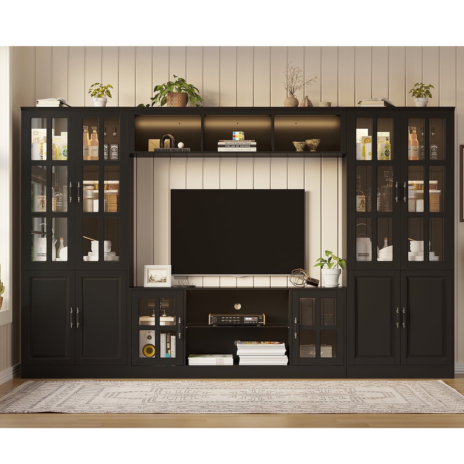 MEISSALIVVE 4-Piece Wall Unit TV Stand with Storage & LED Lights for ...