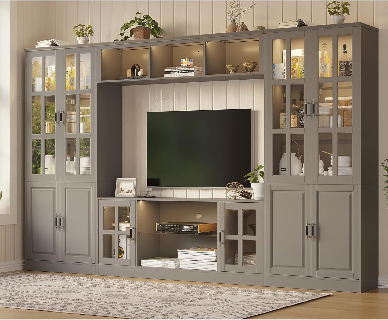 MEISSALIVVE 4-Piece Wall Unit TV Stand with Storage & LED Lights for ...