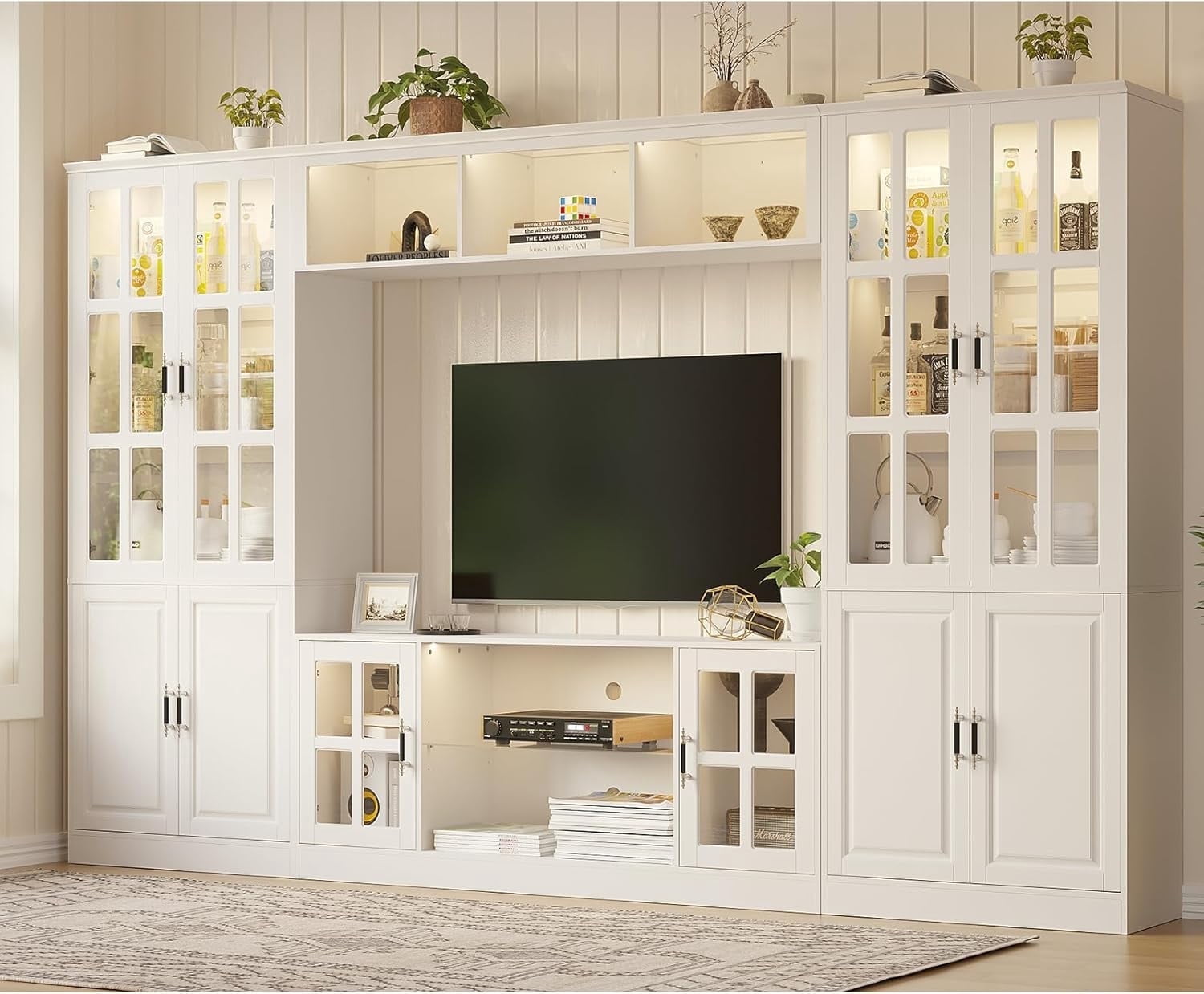 MEISSALIVVE 4-Piece Wall Unit TV Stand with Storage & LED Lights for ...