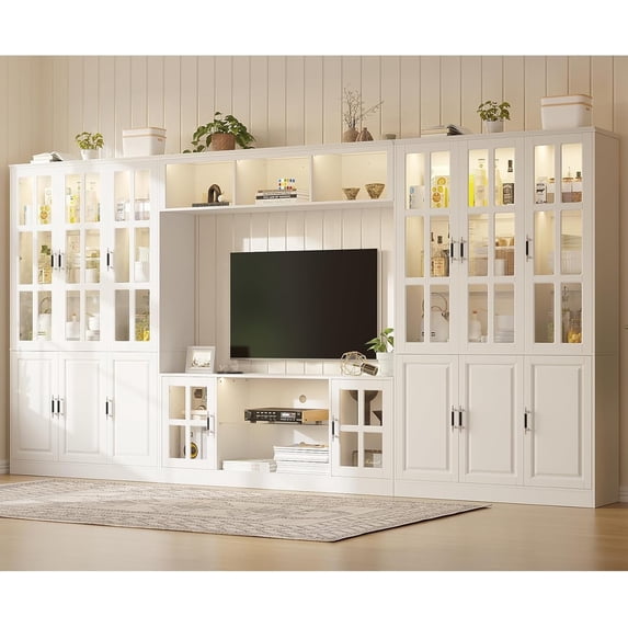 MEISSALIVVE 4-Piece Wall Unit TV Stand with Storage & LED Lights for ...