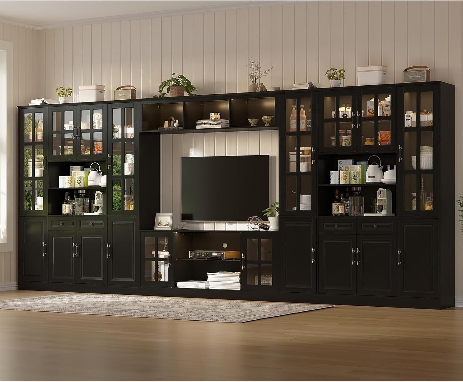 MEISSALIVVE 4-Piece Wall Unit TV Stand with Storage & LED Lights for ...