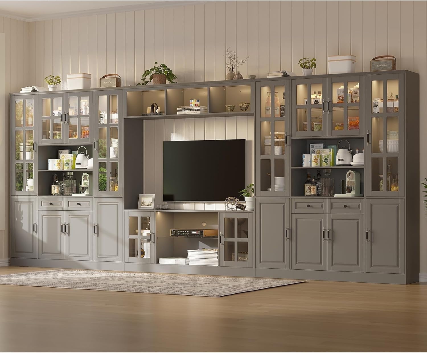 MEISSALIVVE 4-Piece Wall Unit TV Stand with Storage & LED Lights for ...