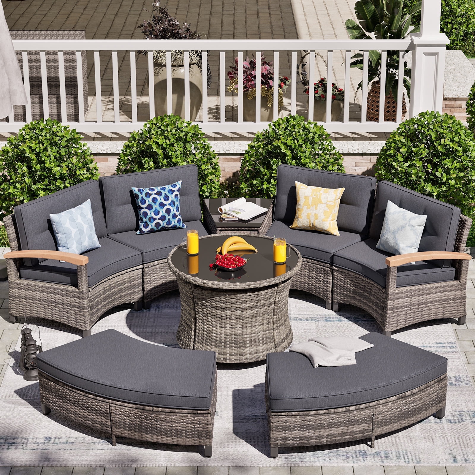 Meissalivve 8 Piece Outdoor Patio Furniture Set Half Moon Curved