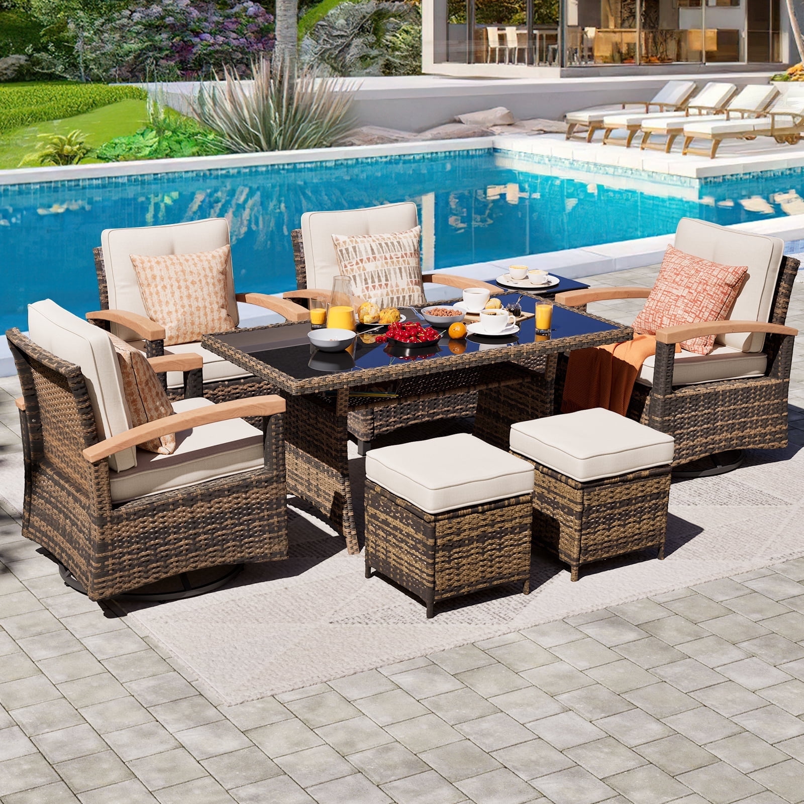 MEISSALIVVE 8 Pieces Patio Furniture Sets, Outdoor Rattan Furniture ...