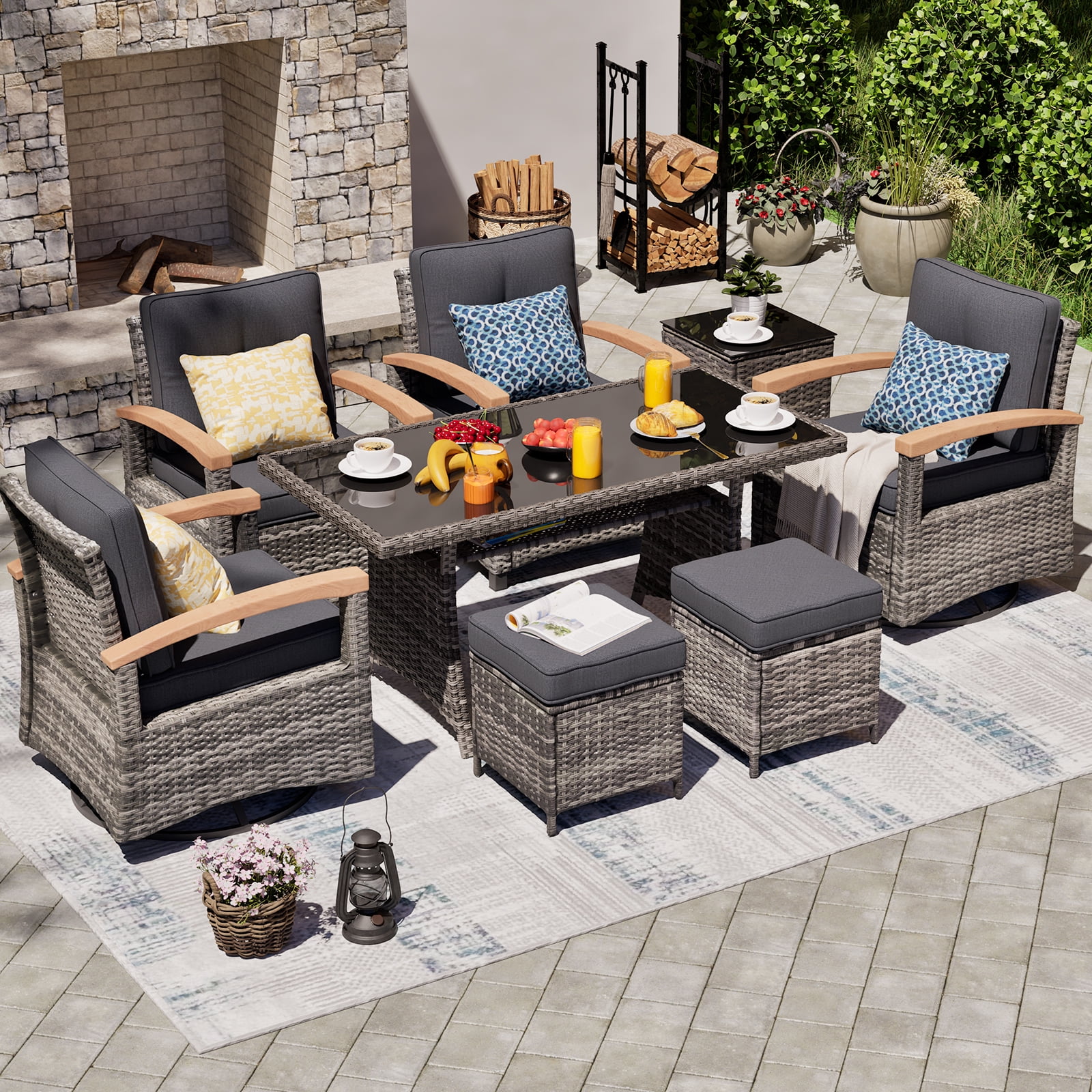 MEISSALIVVE 8 Pieces Patio Furniture Sets, Outdoor Rattan Furniture ...
