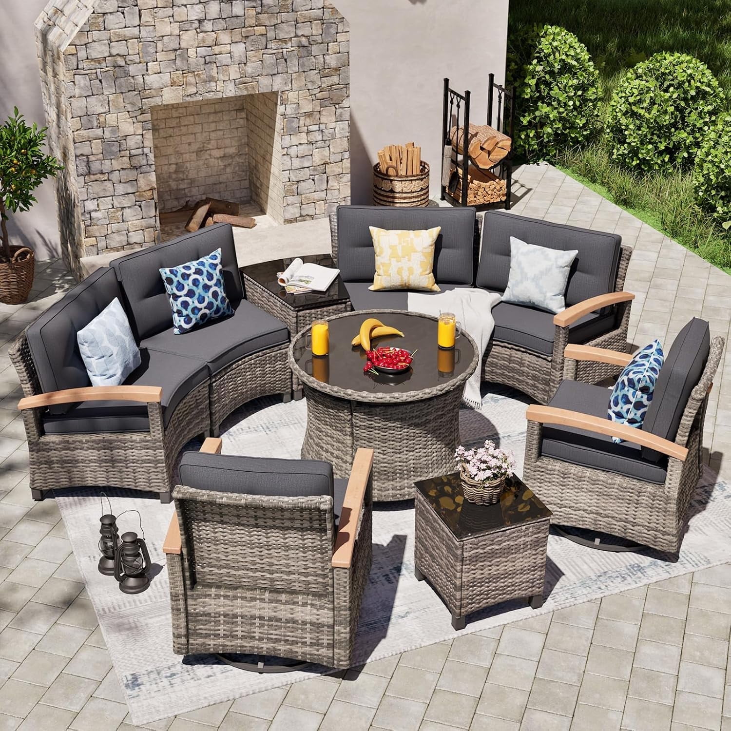 Meissalivve 9 Piece Outdoor Patio Furniture Set Half Moon Curved