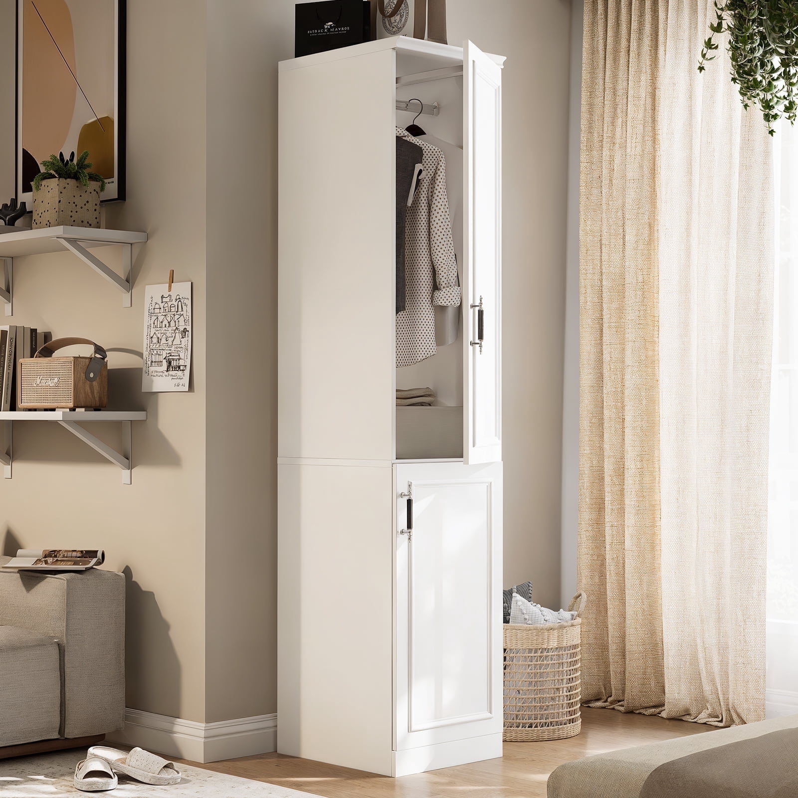 MEISSALIVVE Wardrobe Closet with 2 Doors and Adjustable Shelves, 74.8 ...