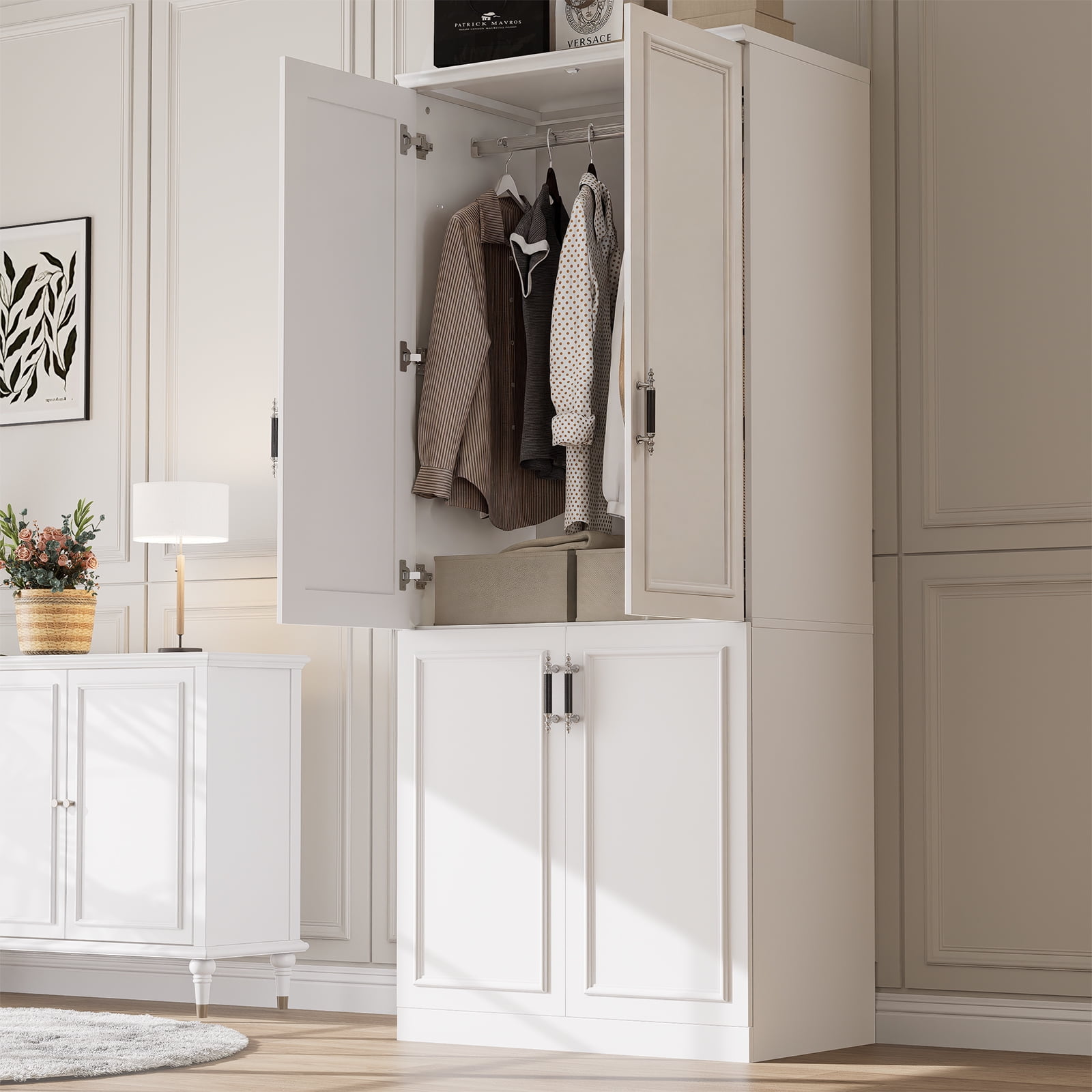 MEISSALIVVE Armoire Wardrobe Closet with 4 Door, 74.8" Large Wardrobe ...