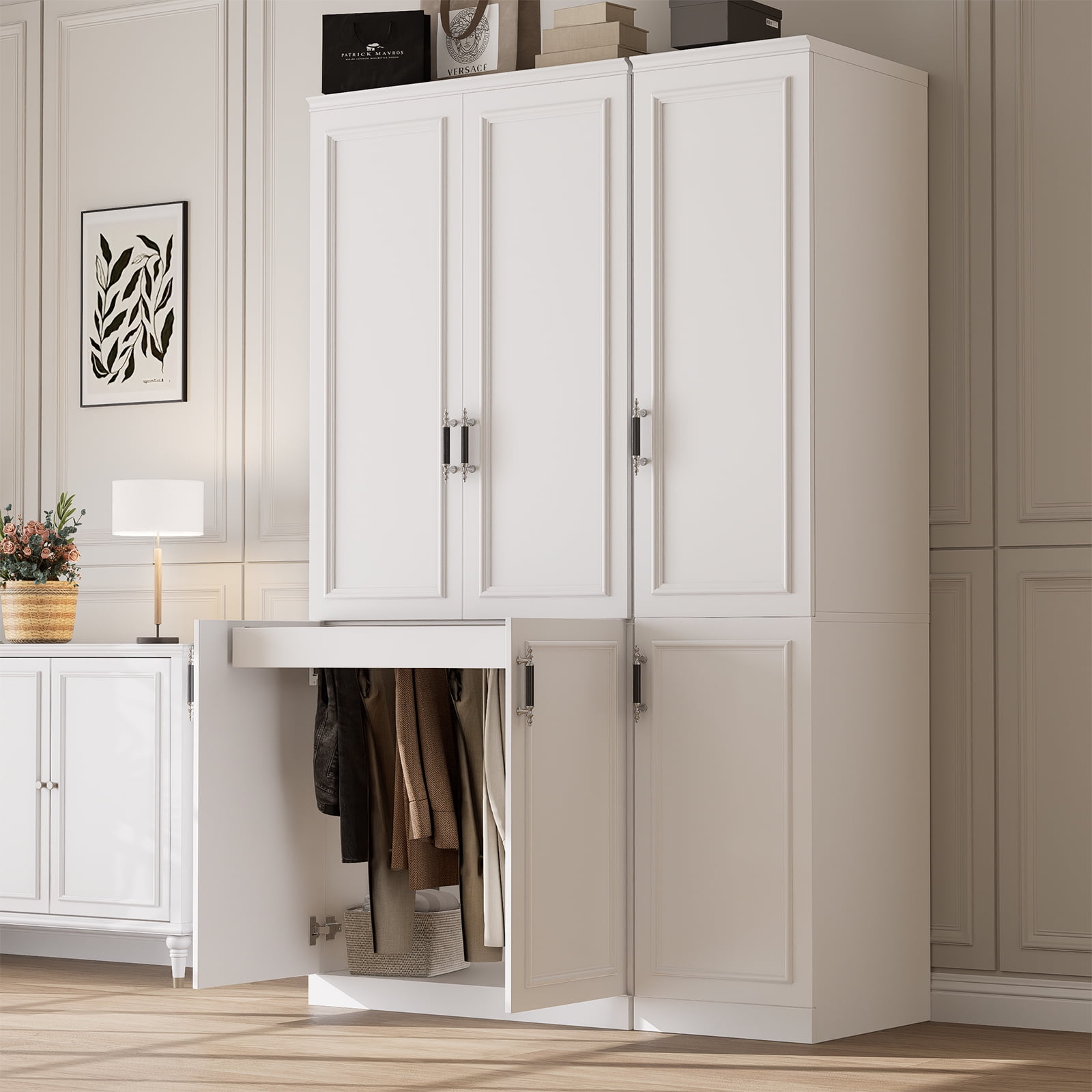 MEISSALIVVE Armoire Wardrobe Closet with 6 Door, 74.8" Large Wardrobe ...