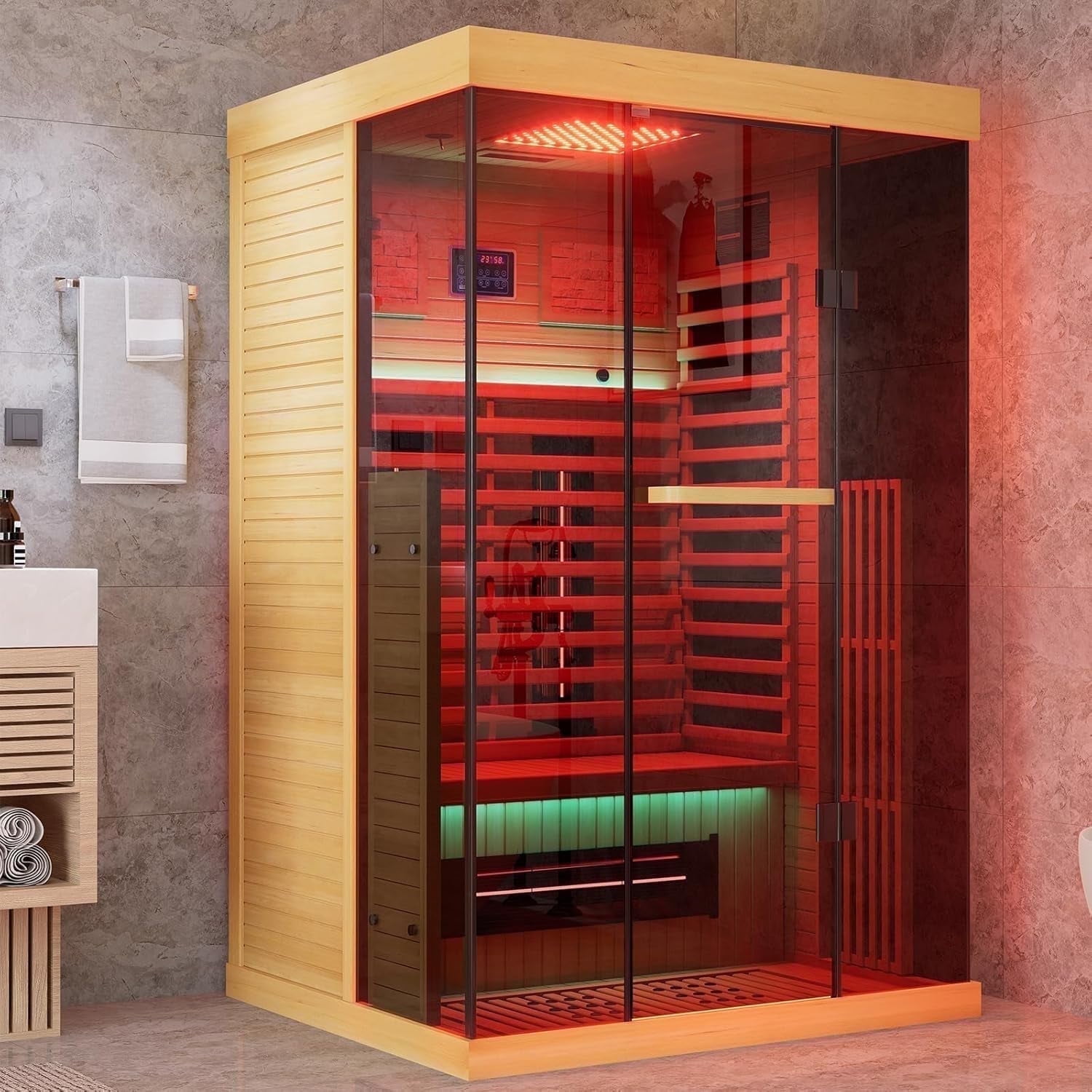 MEISSALIVVE Full Spectrum Infrared Sauna，1-2 Person Home Sauna，Wooden Canadian Hemlock Indoor ...