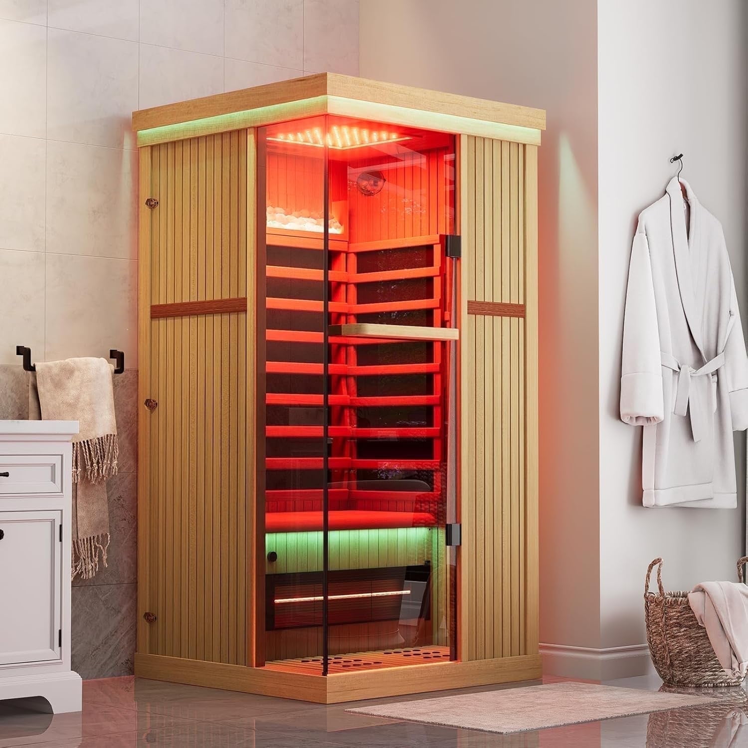 MEISSALIVVE Full Spectrum Infrared Sauna，1 Person Home Sauna，Canadian Hemlock Wood Indoor Spa ...