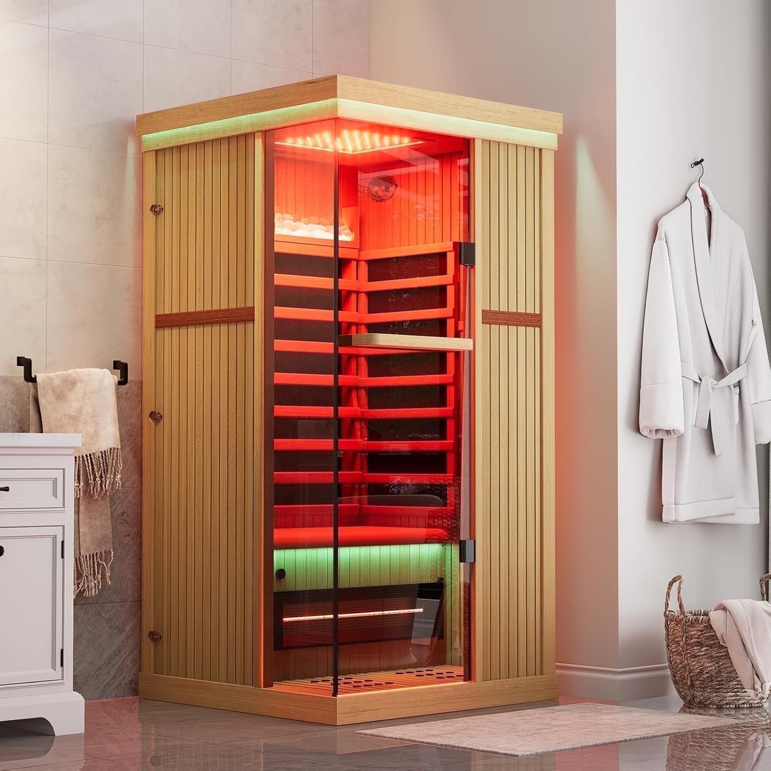 MEISSALIVVE Full Spectrum Infrared Sauna，1 Person Home Sauna，Canadian Hemlock Wood Indoor Spa ...