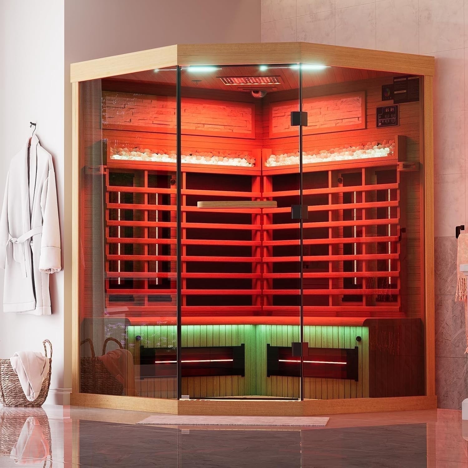 MEISSALIVVE Full Spectrum Infrared Sauna，4 Person Home Sauna，Wooden ...