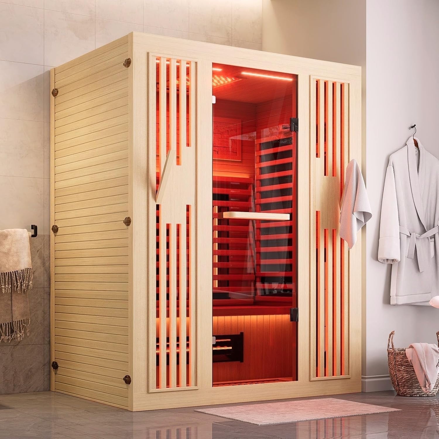 MEISSALIVVE Full Spectrum Sauna for Home,2~3 Person Indoor Sauna Room with with Bluetooth. and ...