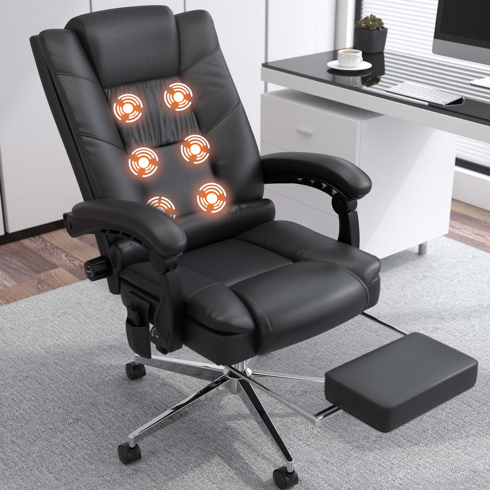 MEISSALIVVE Massage Office Chair, Reclining Office Chair with Footrest ...
