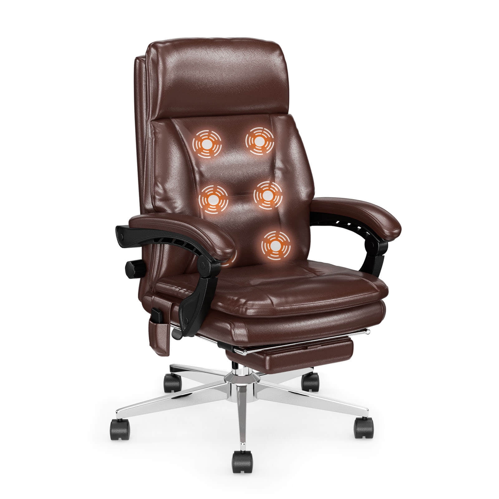 MEISSALIVVE Massage Office Chair with Footrest ,PU Leather Black Chair ...
