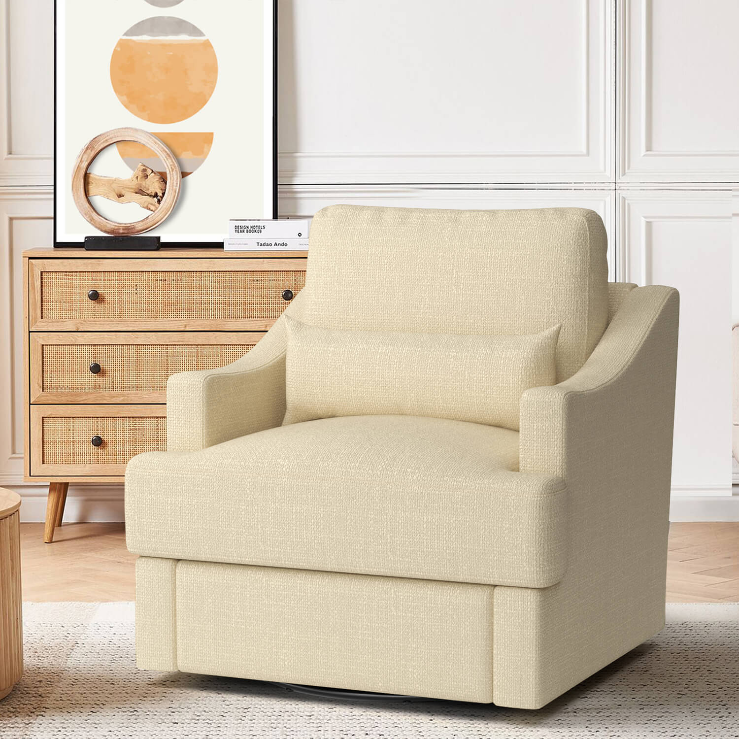 360° Swivel Chair with Ottoman Set, Lounge Chair with Metal Base Frame ...