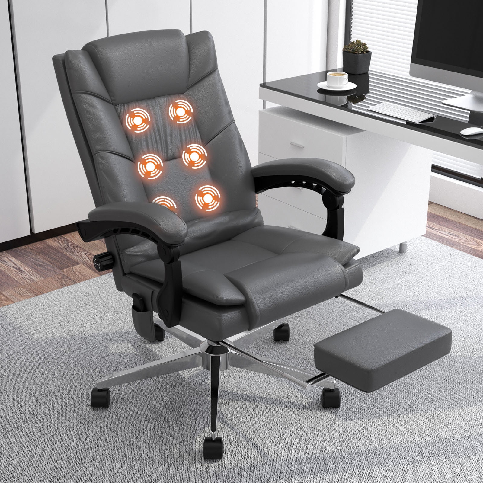 MEISSALIVVE Office Chair with Massage and Foot Rest, 6-Point Vibrating ...