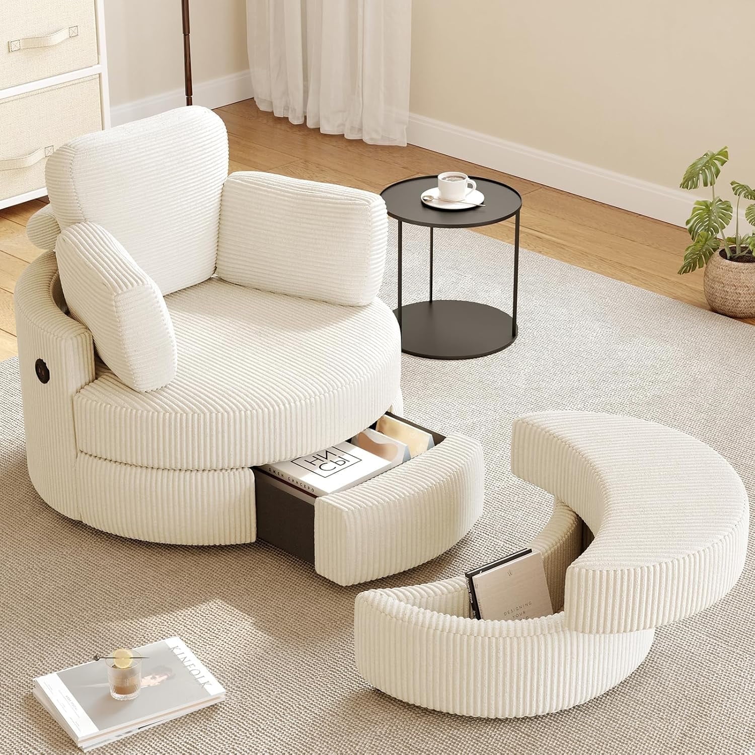 MEISSALIVVE Swivel Accent Chair with Half Moon Ottoman, Round Chairs ...