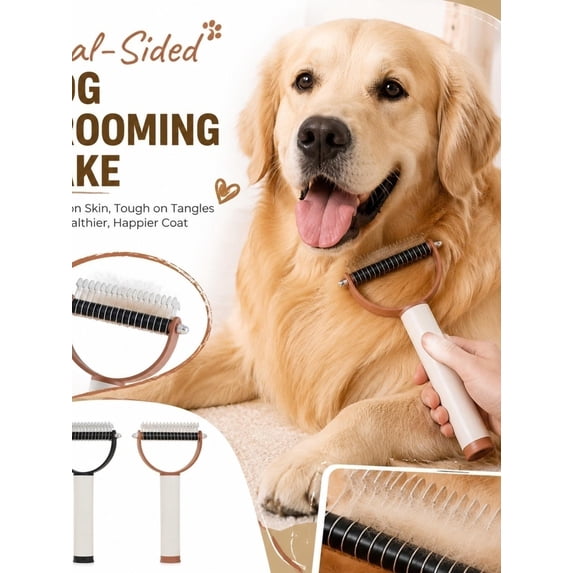 MEIXIAJFA Dual-Sided Dog Grooming Rake, Deshedding and Dematting Comb ...