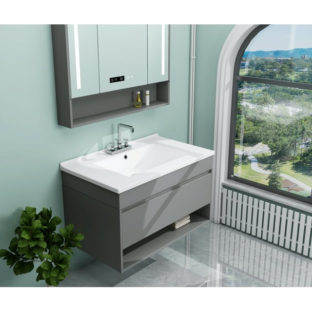 MEJE 30x18 Inch 3-Hole Bathroom Sink, Single Vanity, Glossy White ...