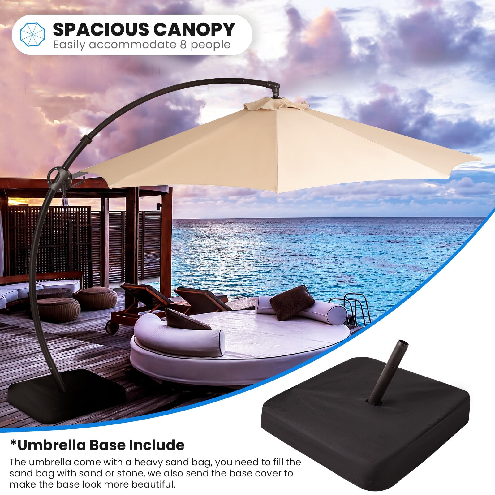 MEJO INC 11 ft.Aluminum Curvy Cantilever Offset Hanging Patio Umbrella ...