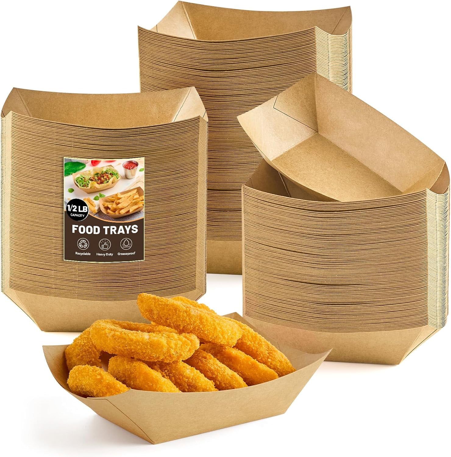 MEKBOK 1/2 Lb Disposable Small Paper Food Trays, 125 Pack Disposable ...