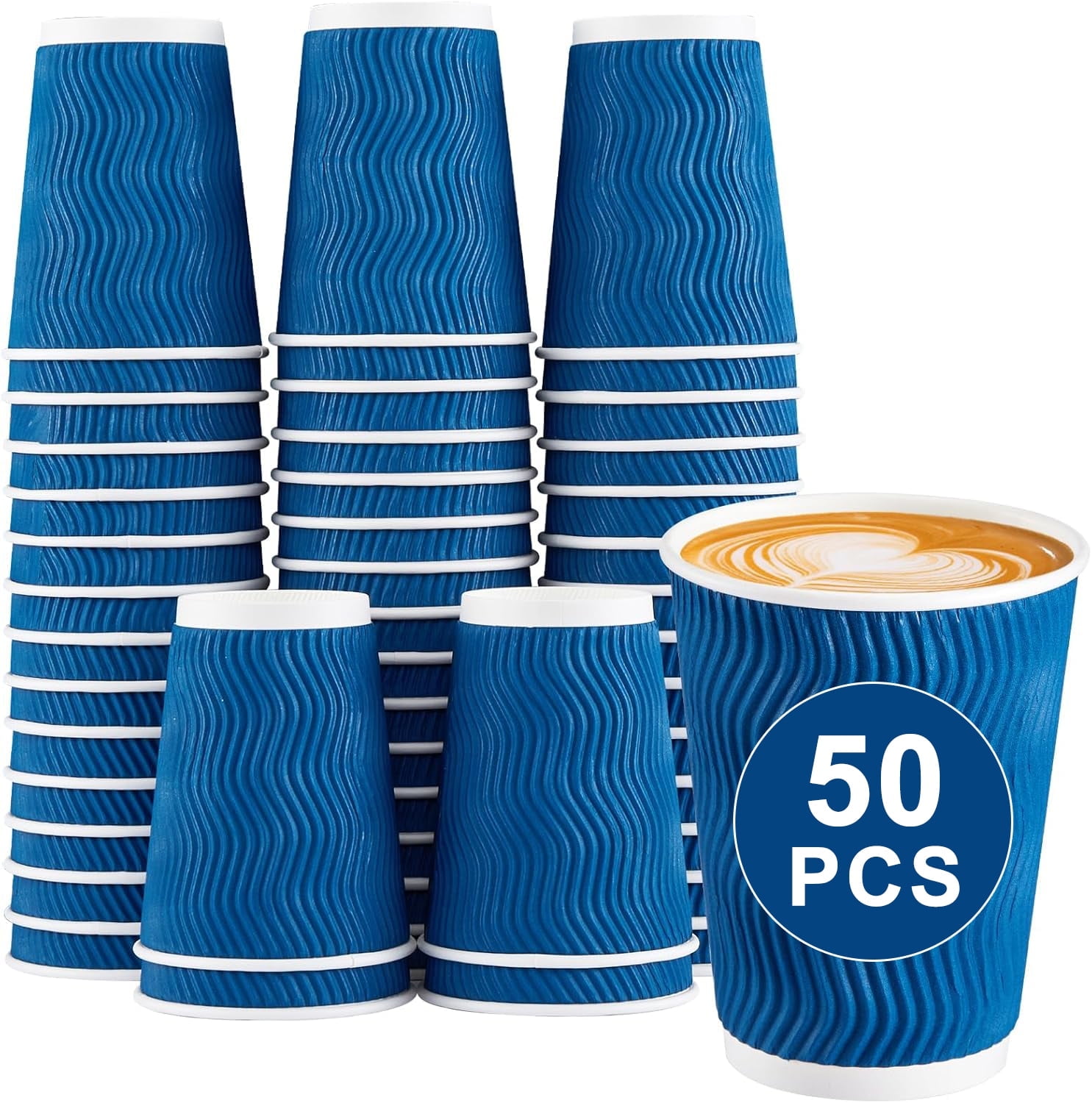 MEKBOK 12 oz Insulated Coffee Cups Disposable - 50 Count Blue Paper ...