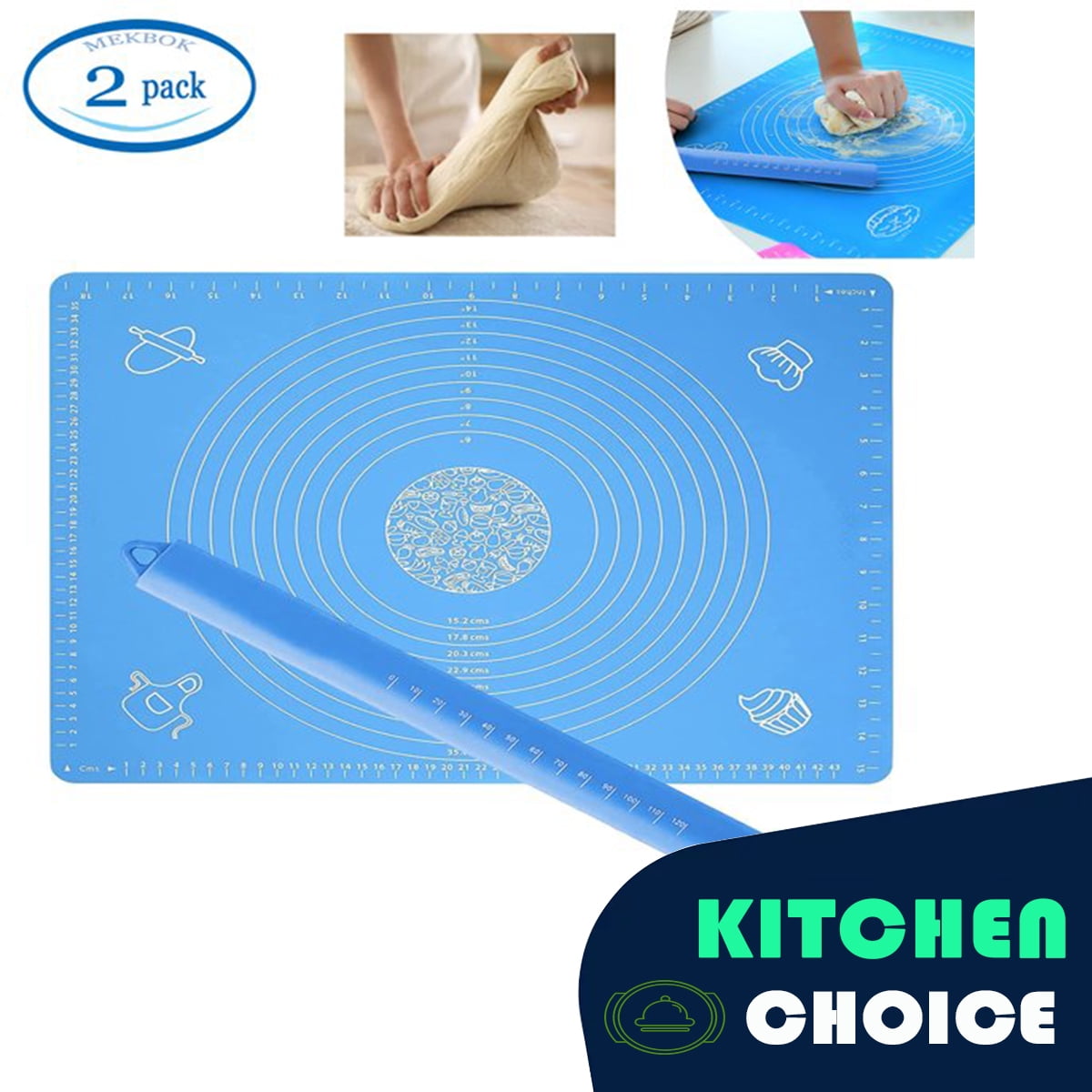 MEKBOK Rolling Pin Dough Roller Non Stick Silicone Baking Mat Set ...