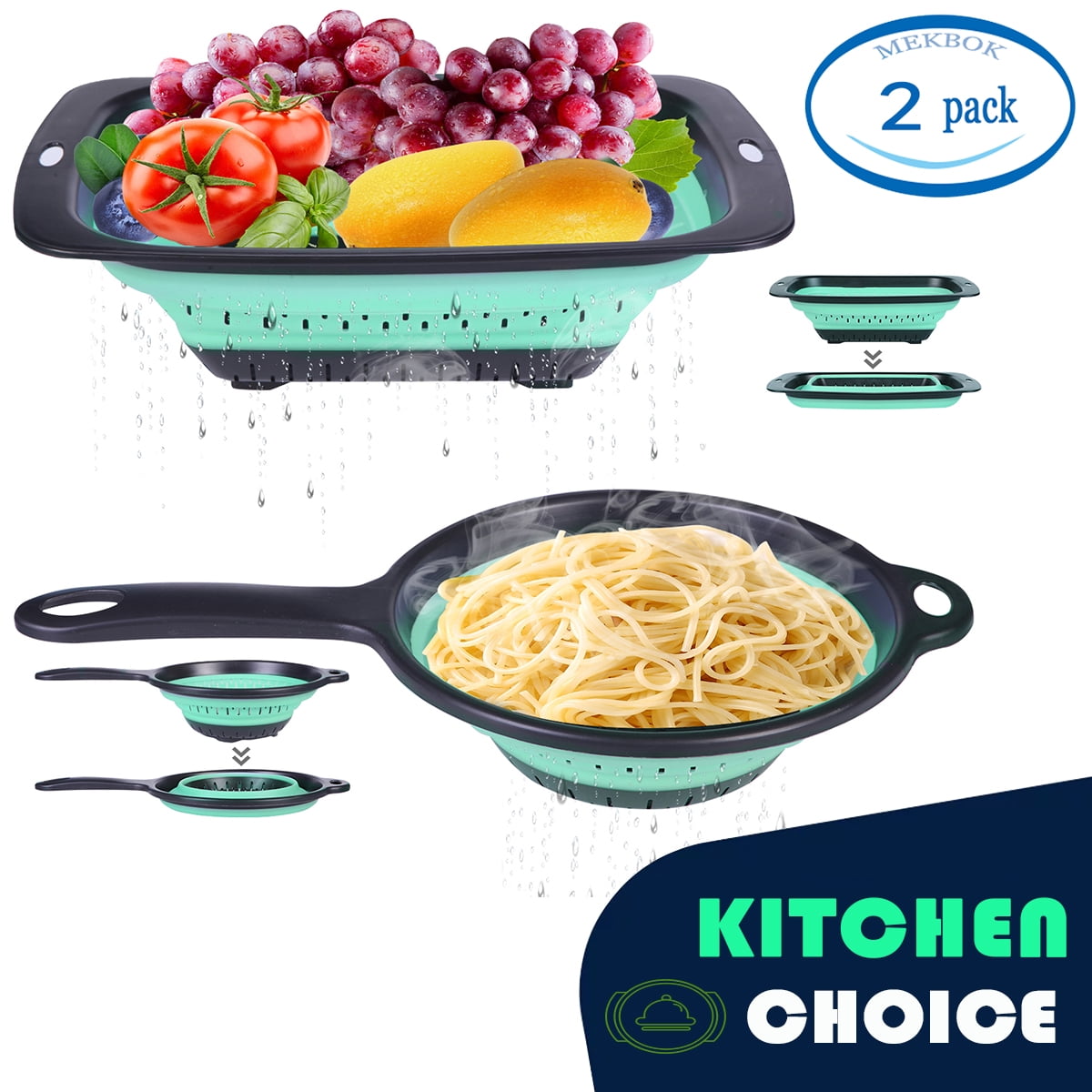 MEKBOK SET - 2 Collapsible Colanders (Strainers), Sizes 7.8" - 2 Quart ...