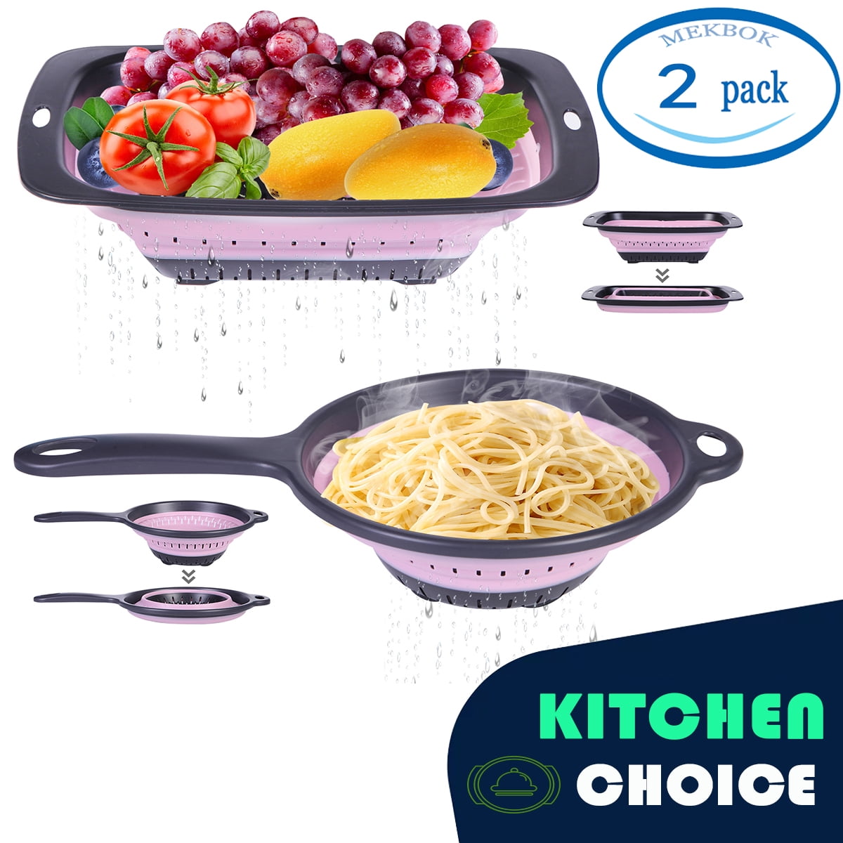 MEKBOK SET - 2 Collapsible Colanders (Strainers), Sizes 7.8" - 2 Quart ...