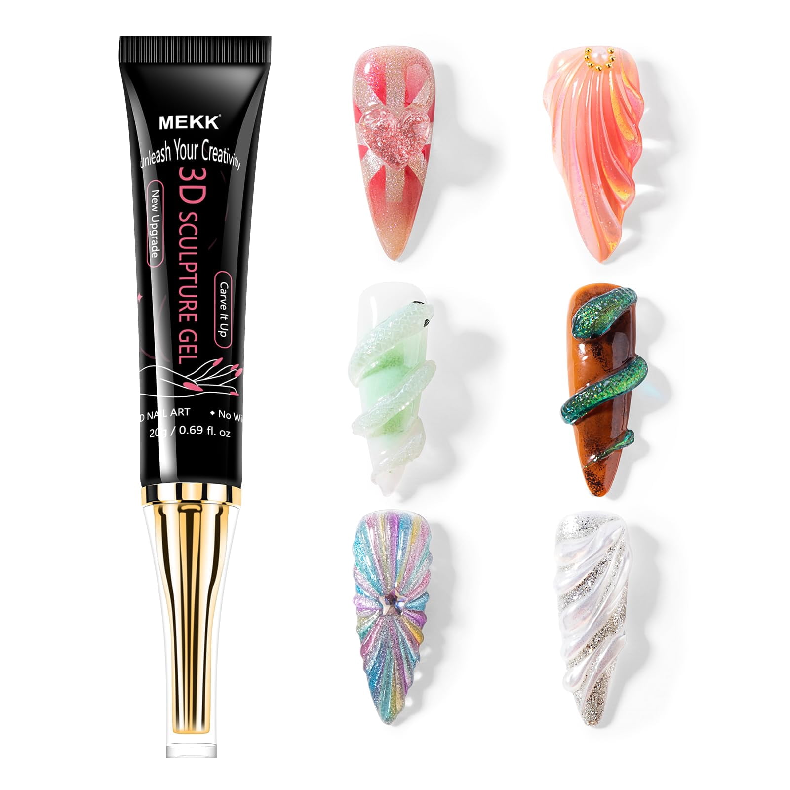 MEKK 3D Nail Gel 15g - Sculpting Gel Nail for Art,No Wipe Clear Gel for ...
