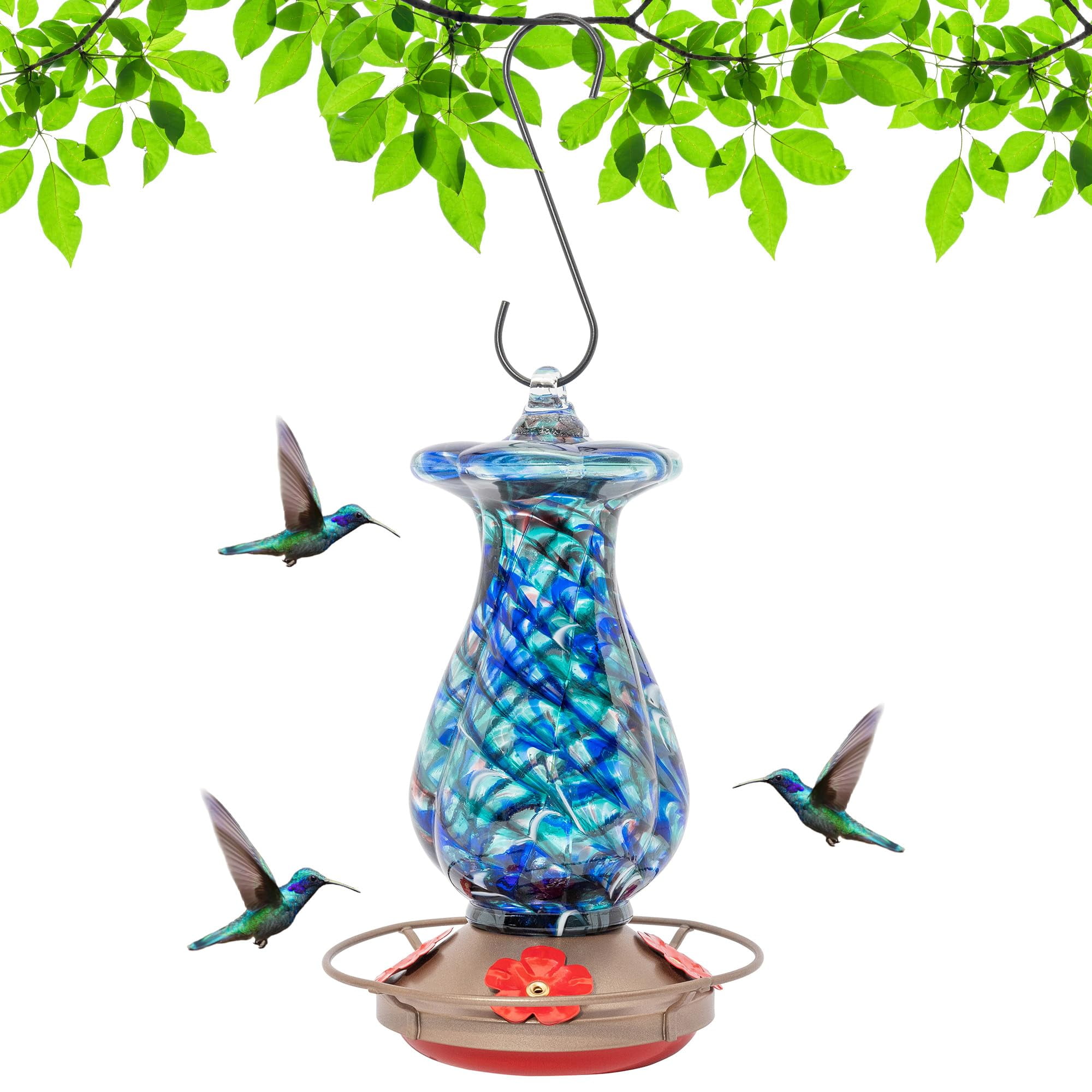 MEKKAPRO Outdoor Hummingbird Feeder Made from Glass, Hanging 4 Nectar ...