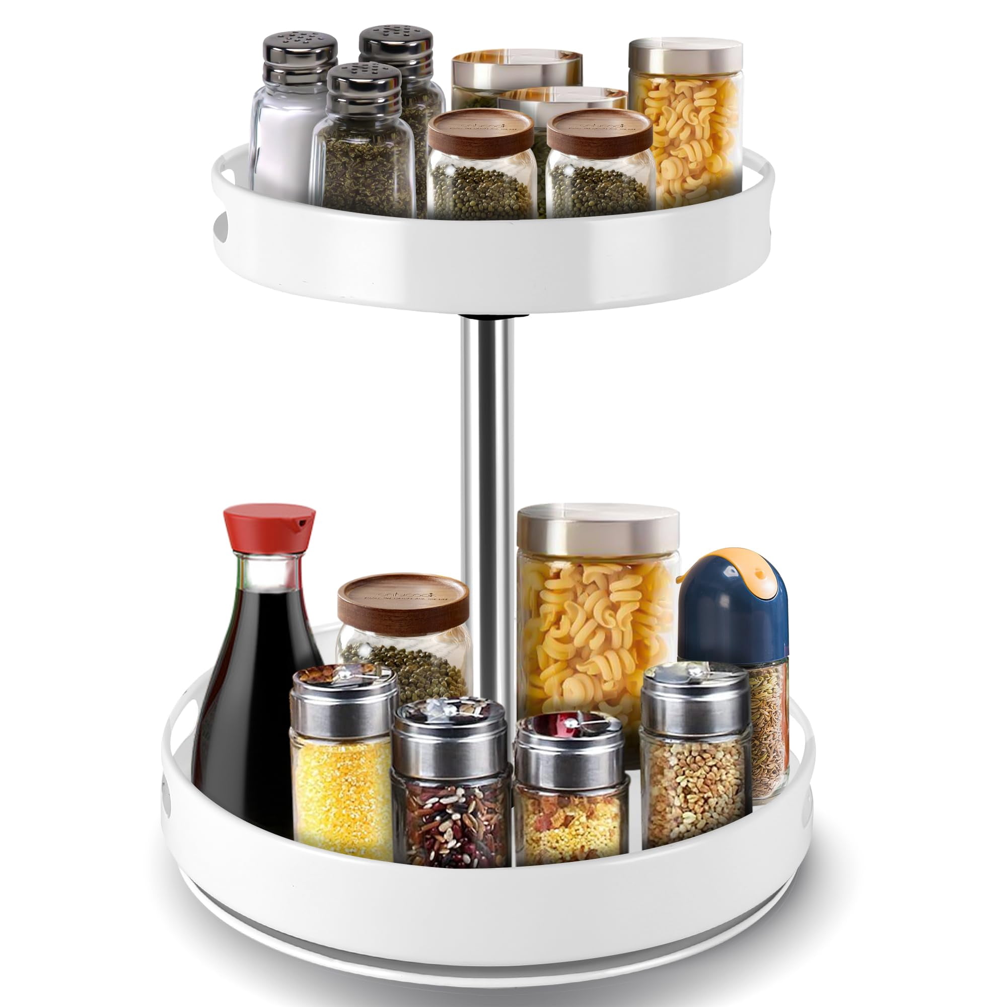 MEKOTRIN Rack Lazy Susan Organizer, 2 Tier Height Adjustable Rotating ...