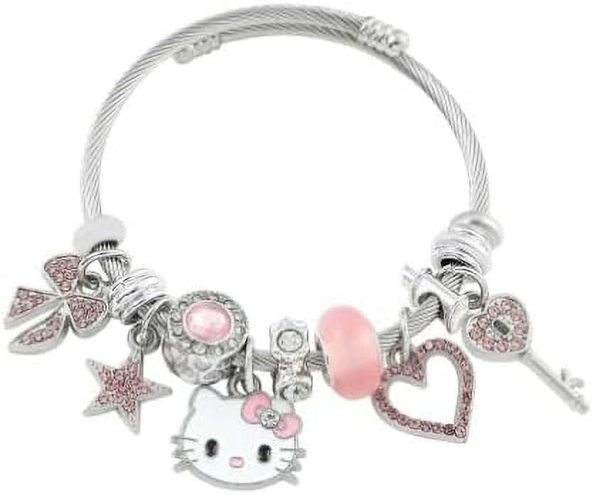 MEKZU Hello Inspired Kitty Bangle Bracelet, Kawaii Accessories Charms Bracelet, Adjustable ...
