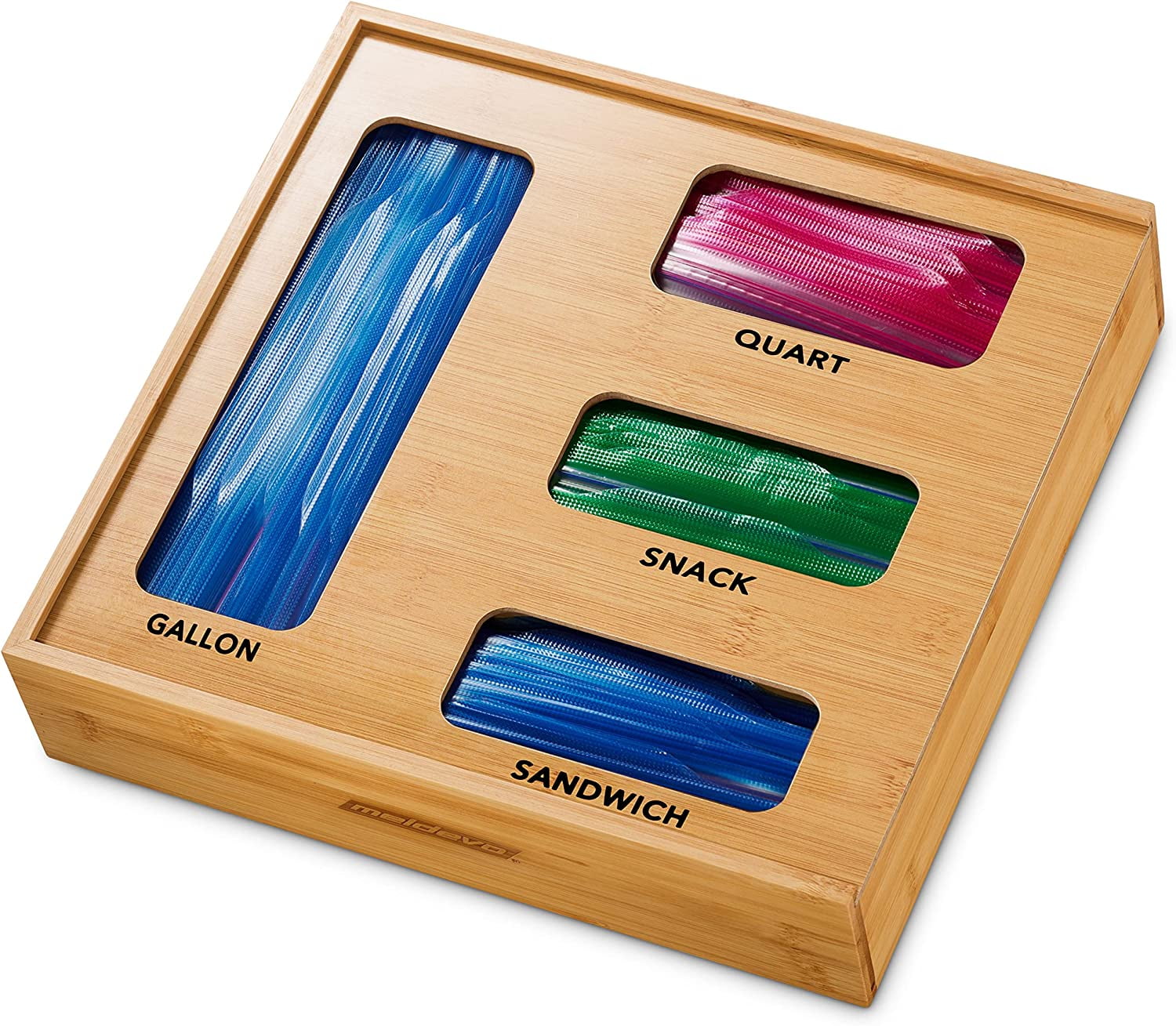 MELDEVO Bamboo Ziplock Bag Drawer Organizer Storage Box Baggie Holder ...