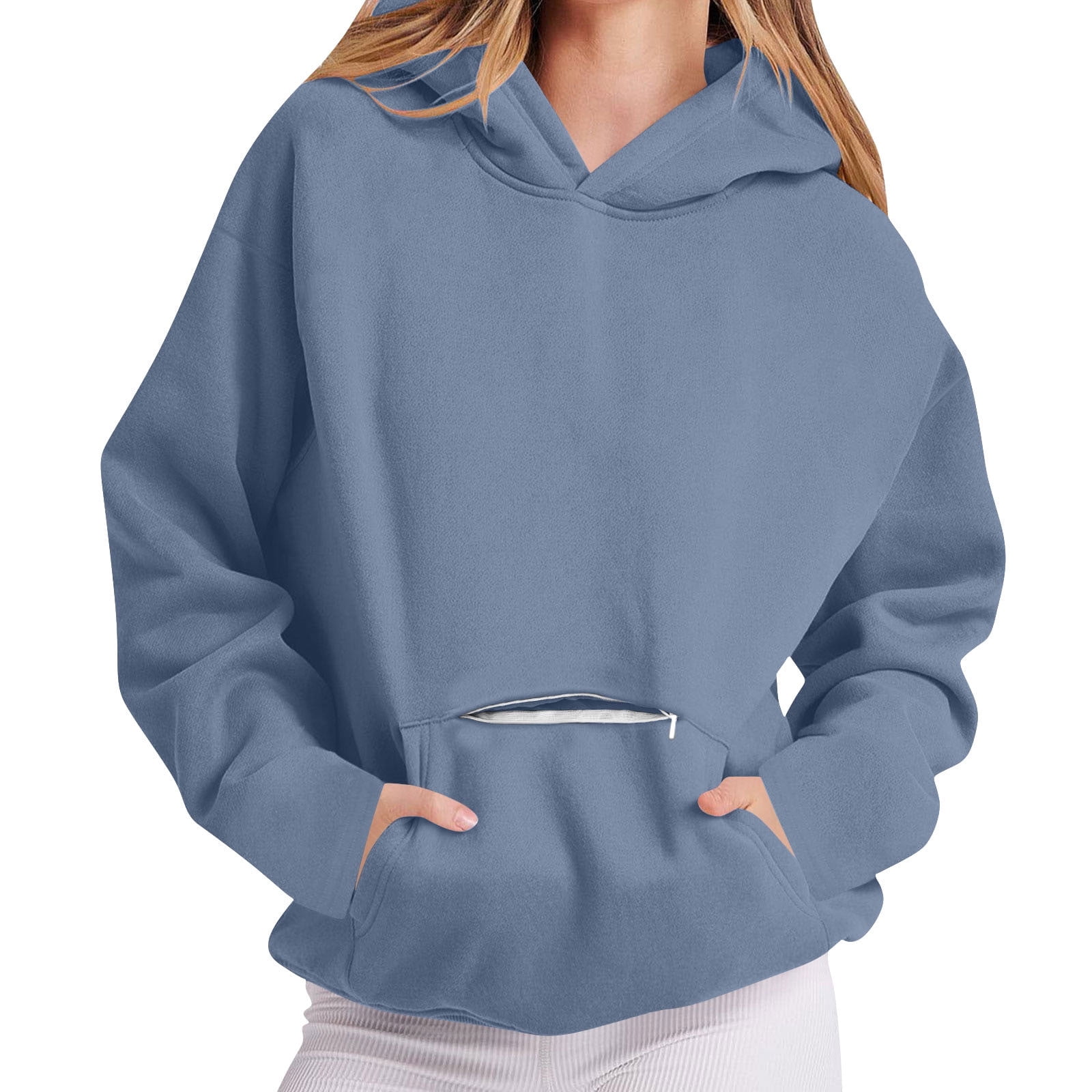 MELDVDIB Womens Hidden Pocket Hoodies Fall Winter Solid Color Long ...