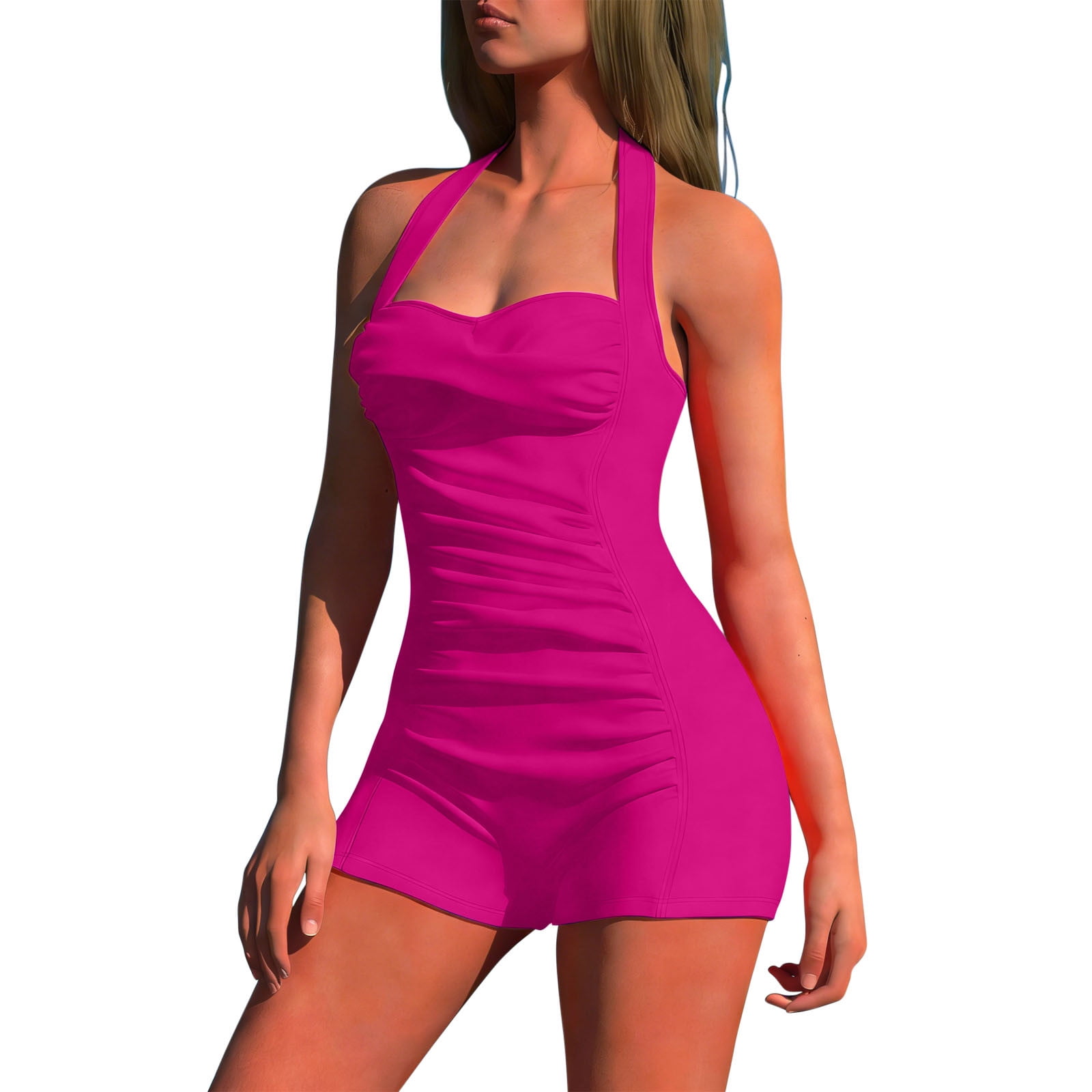 MELDVDIB Womens One Piece Swimsuits Halter Open Back Solid Color Flat ...