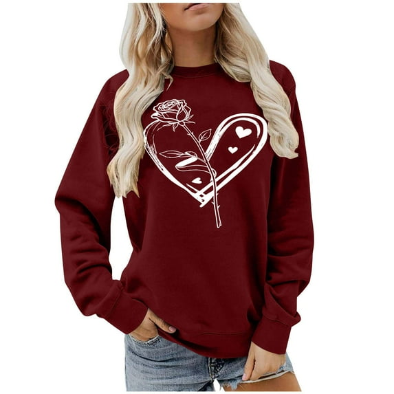 MELDVDIB Womens Sweatshirts Valentines Sweet Heart Printed Fashion ...
