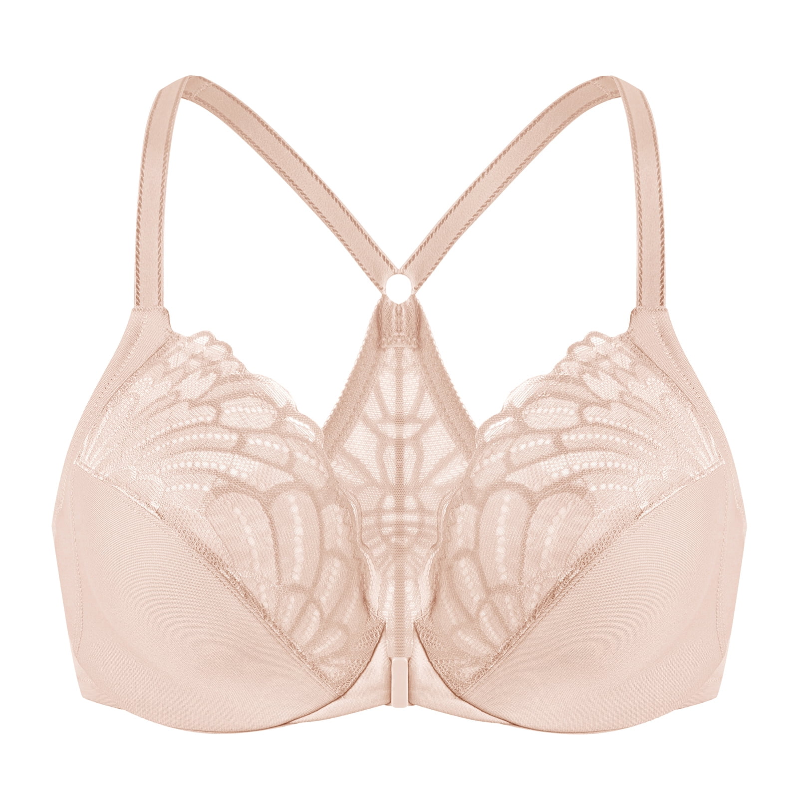MELENECA Women's Front Closure Racerback Underwire Bra, Unlined, Beige ...