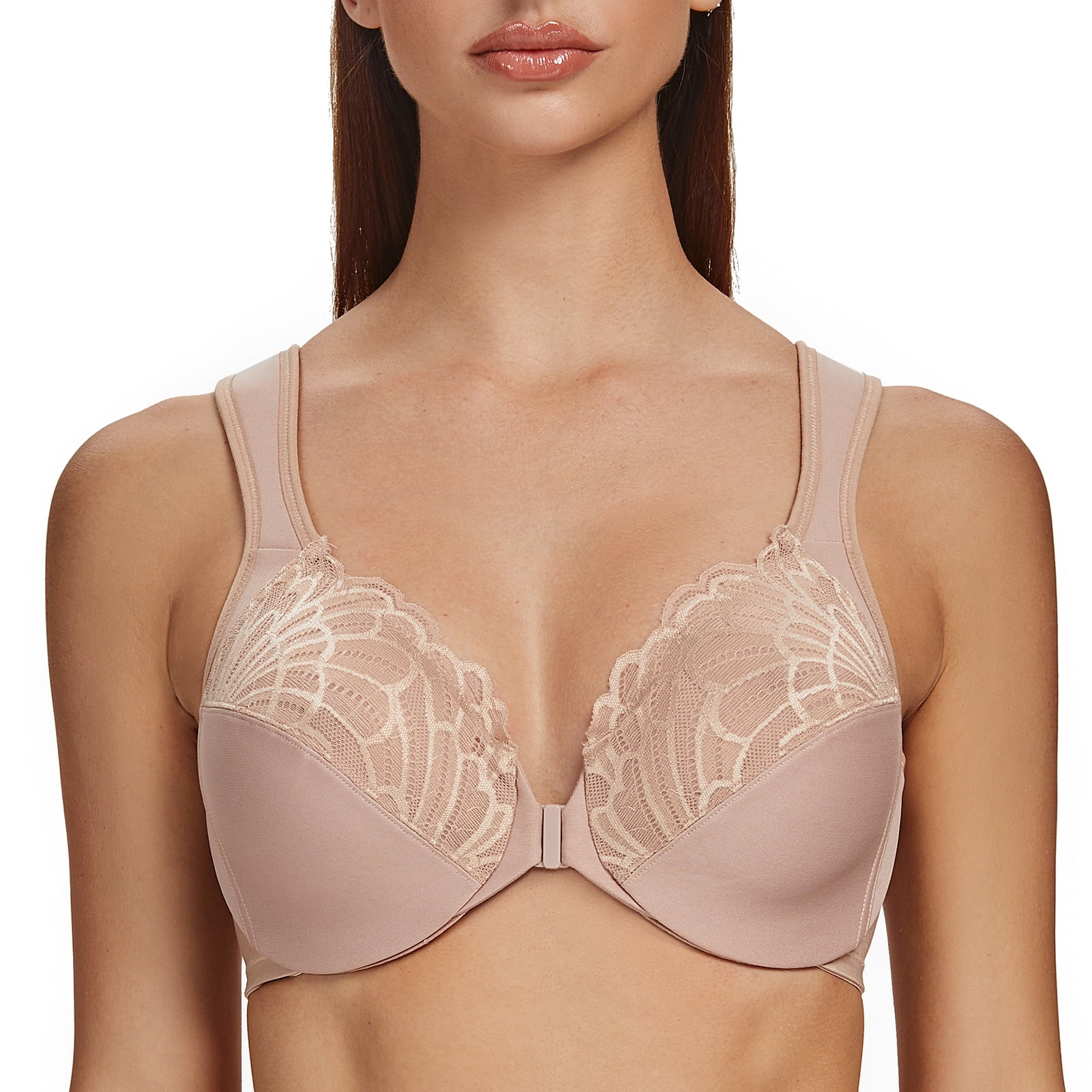 MELENECA Underwire Front Closure Bras for Women Beige 44B - Walmart.com